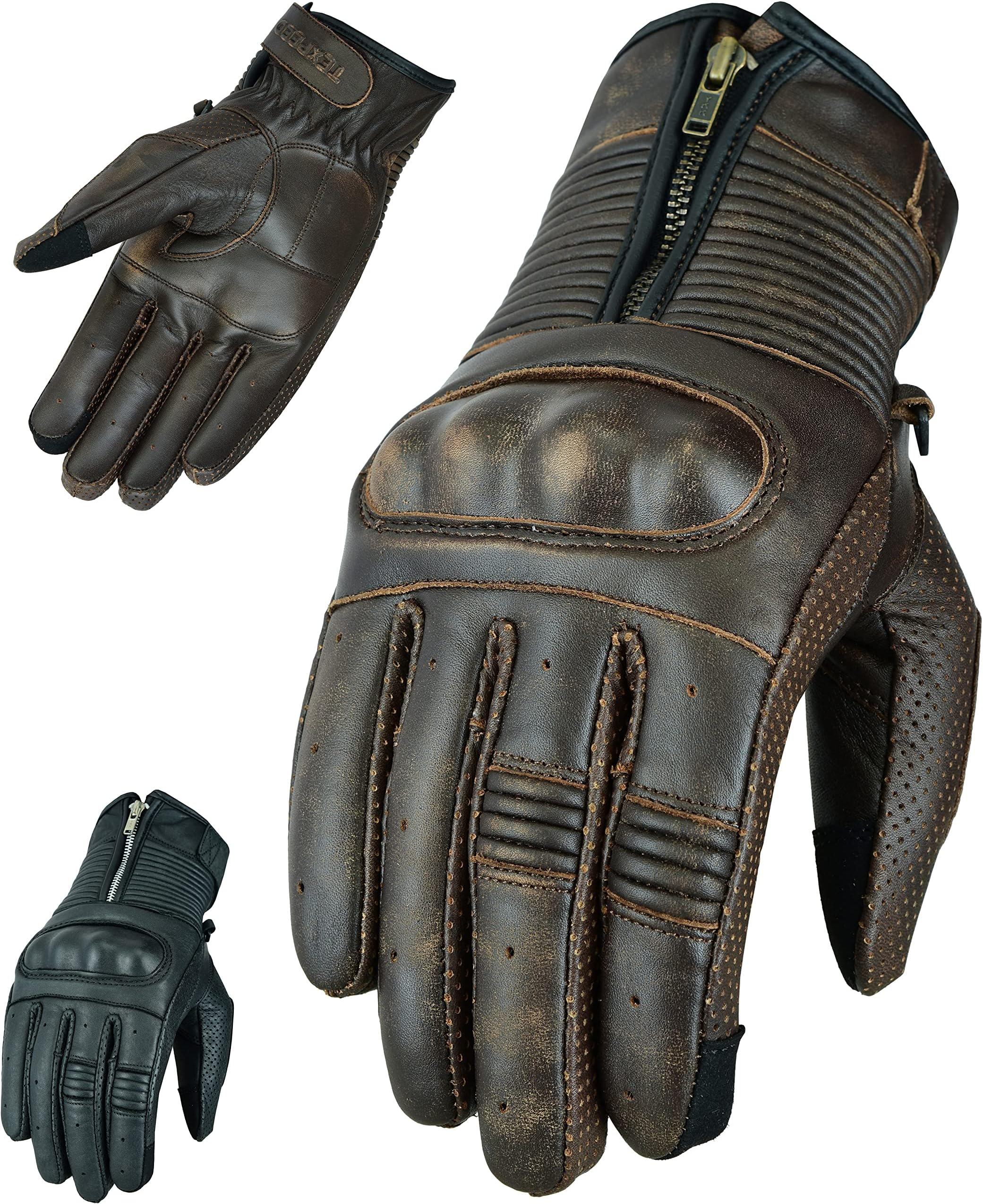 Texpeed Mens Motorcycle Leather Gloves - Motorbike Riding Biker Moped ...