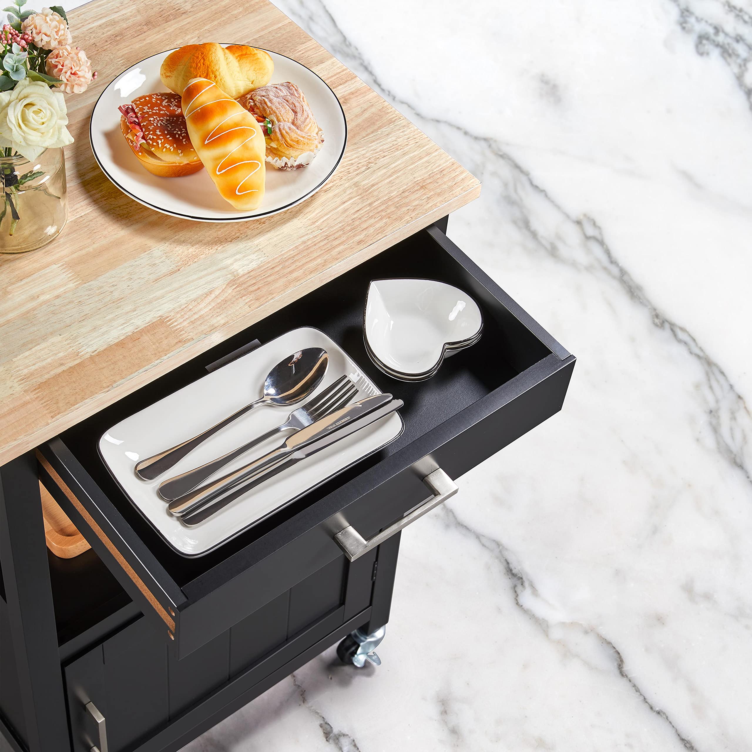 Yaheetech Small Kitchen Island on Wheels with Wood Top and Drawer ...