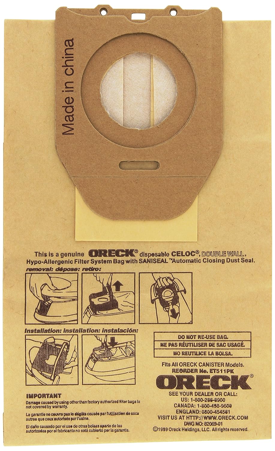 Oreck Commercial ET511PK Electriteck Bags, 5-Pack: Household Vacuum ...