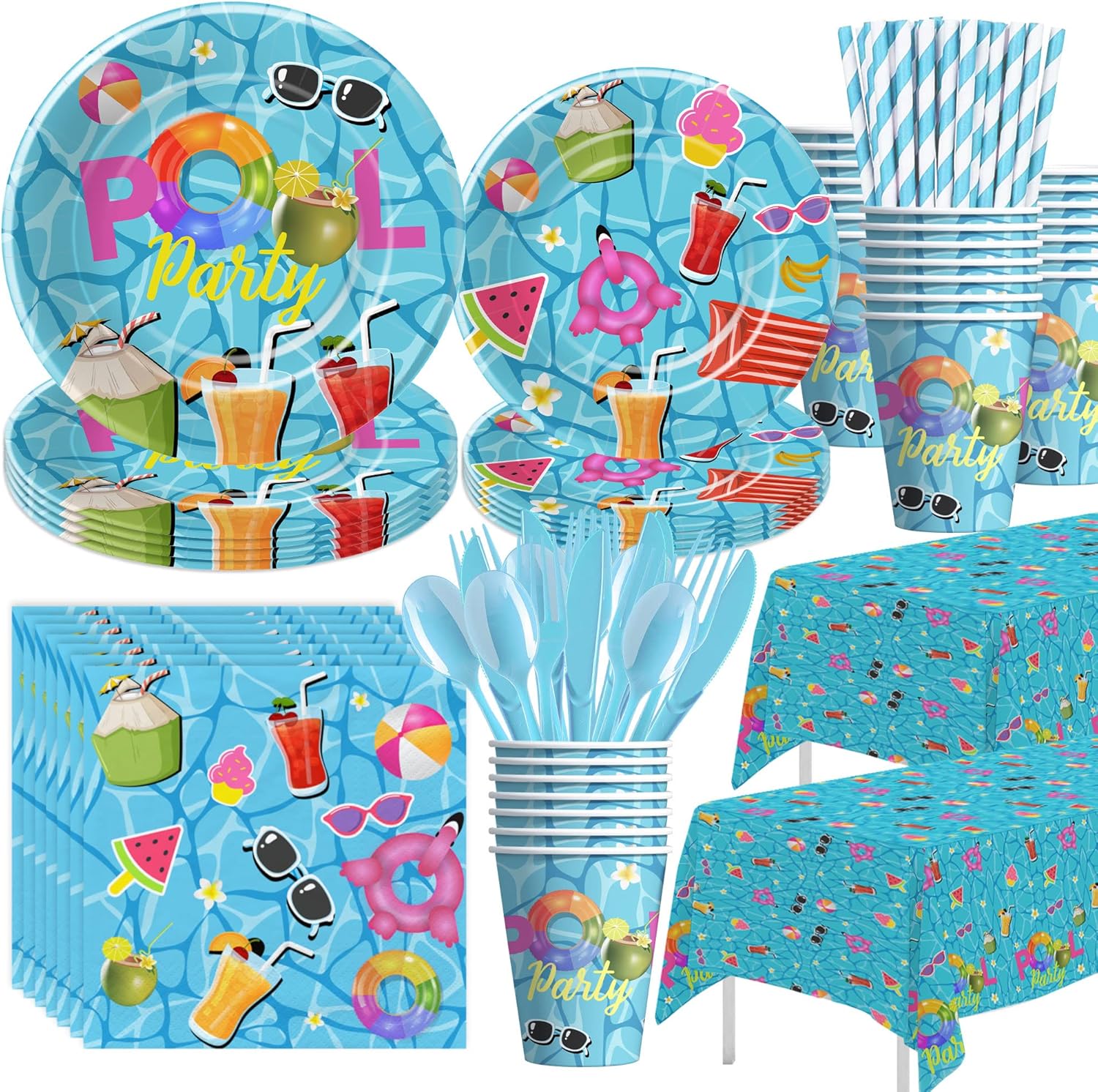 Amazon.com: HIPVVILD Pool Party Decorations Tableware - Summer Beach ...