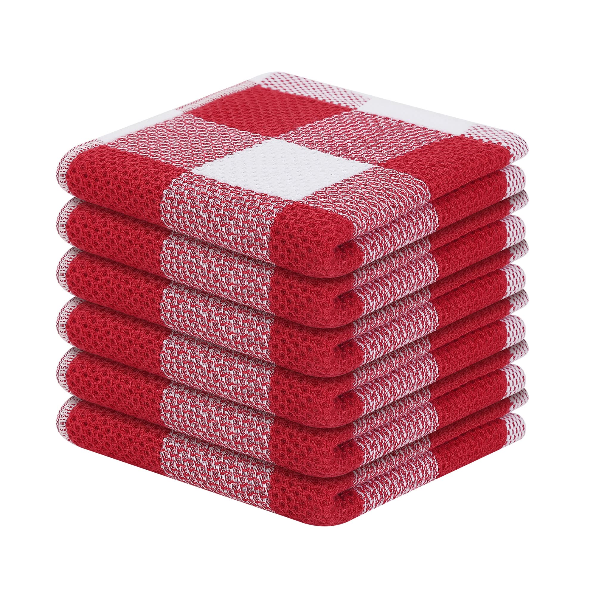 Snapklik.com : 100% Cotton Waffle Weave Plaid Dish Cloths, 12 X 12 ...