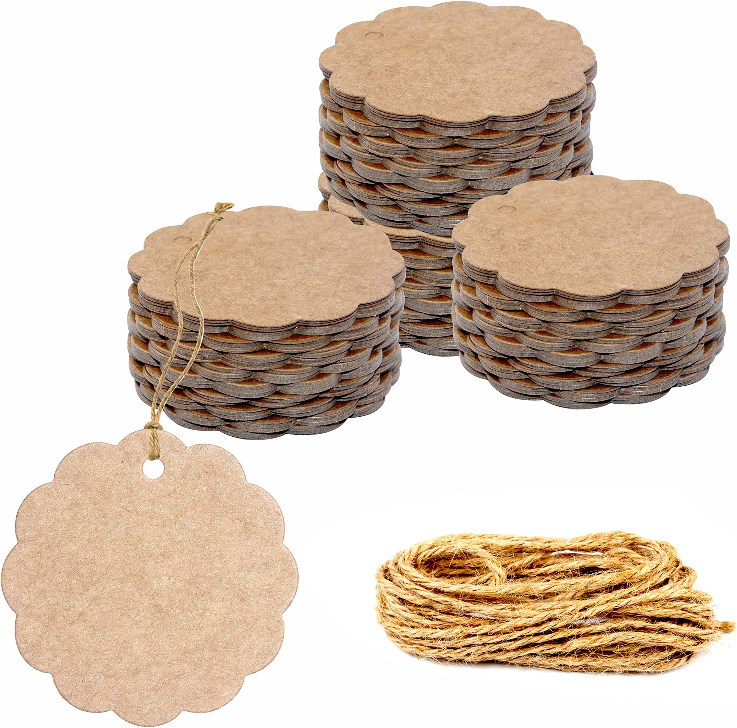 jijAcraft 100PCS Round Gift Tags, Kraft Paper Gift Tags 5.5CM Brown ...