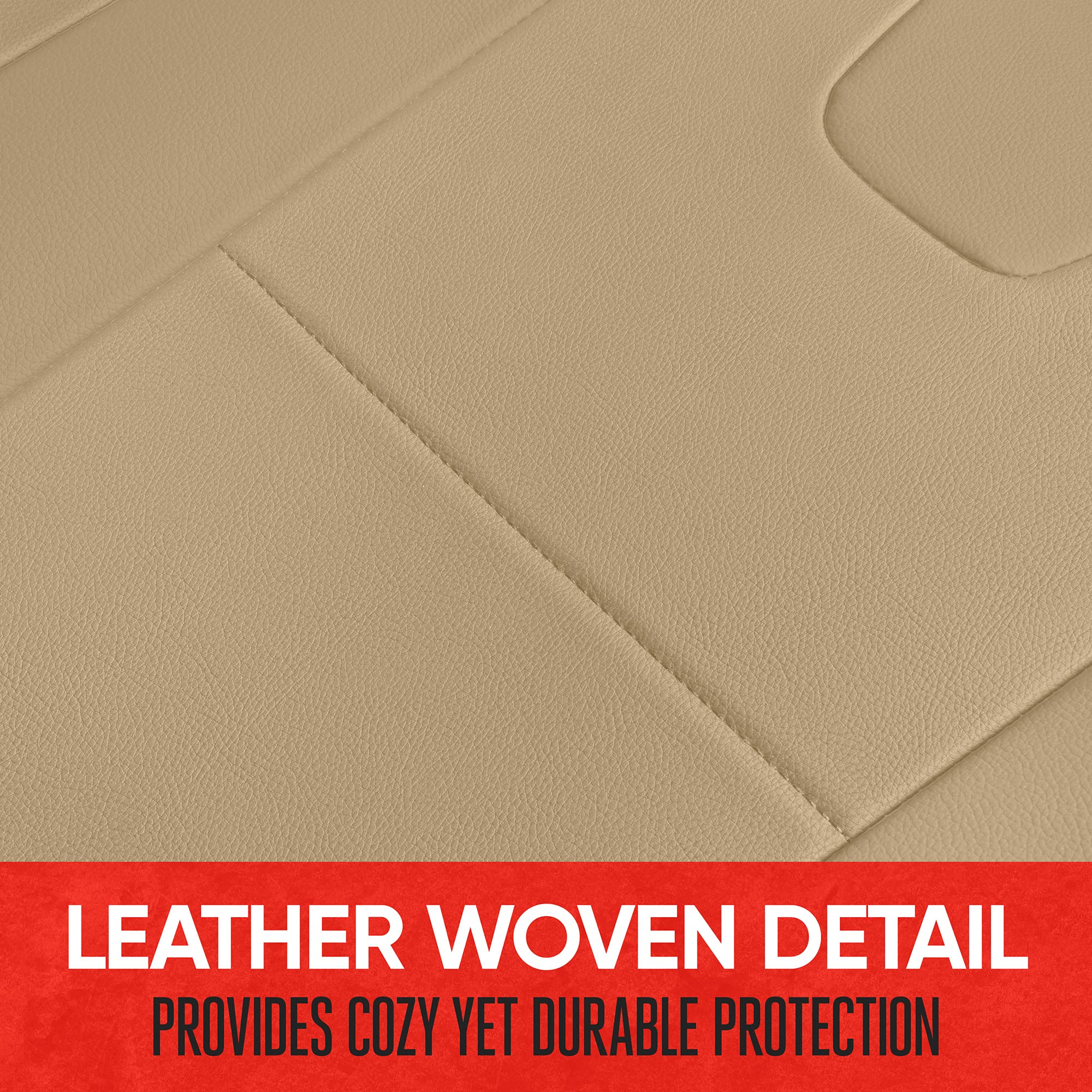 Motor Trend DuraLuxe Faux Solid Beige Leather Car Seat Covers, 2 Piece ...