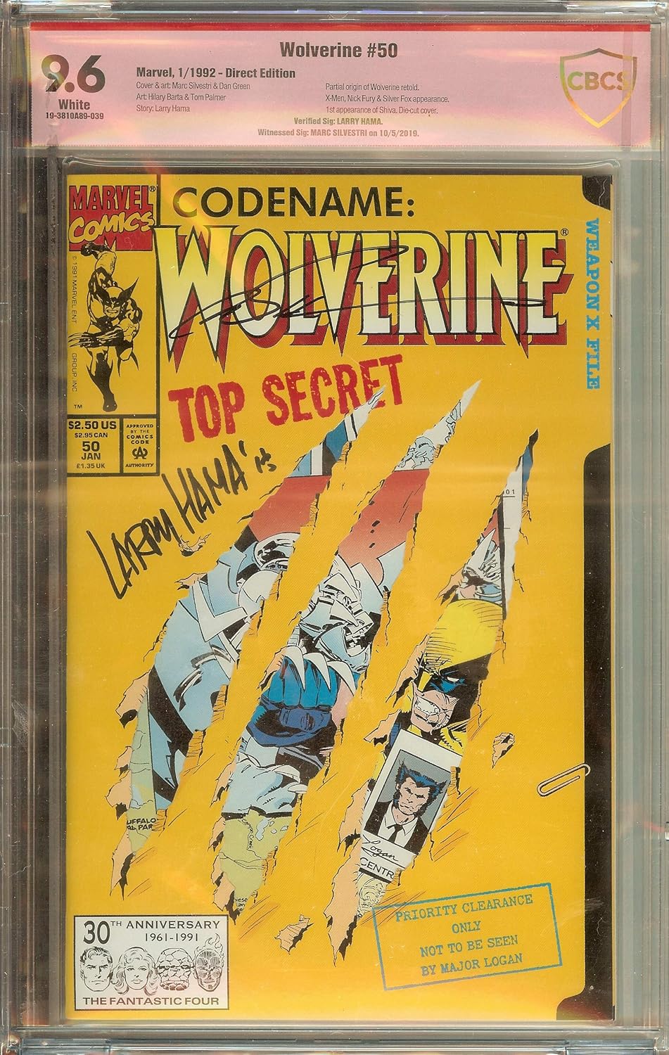 *SIGNED* Wolverine #50 CBCS (not CGC) 9.6 Marc Silverstri Larry Hama ...