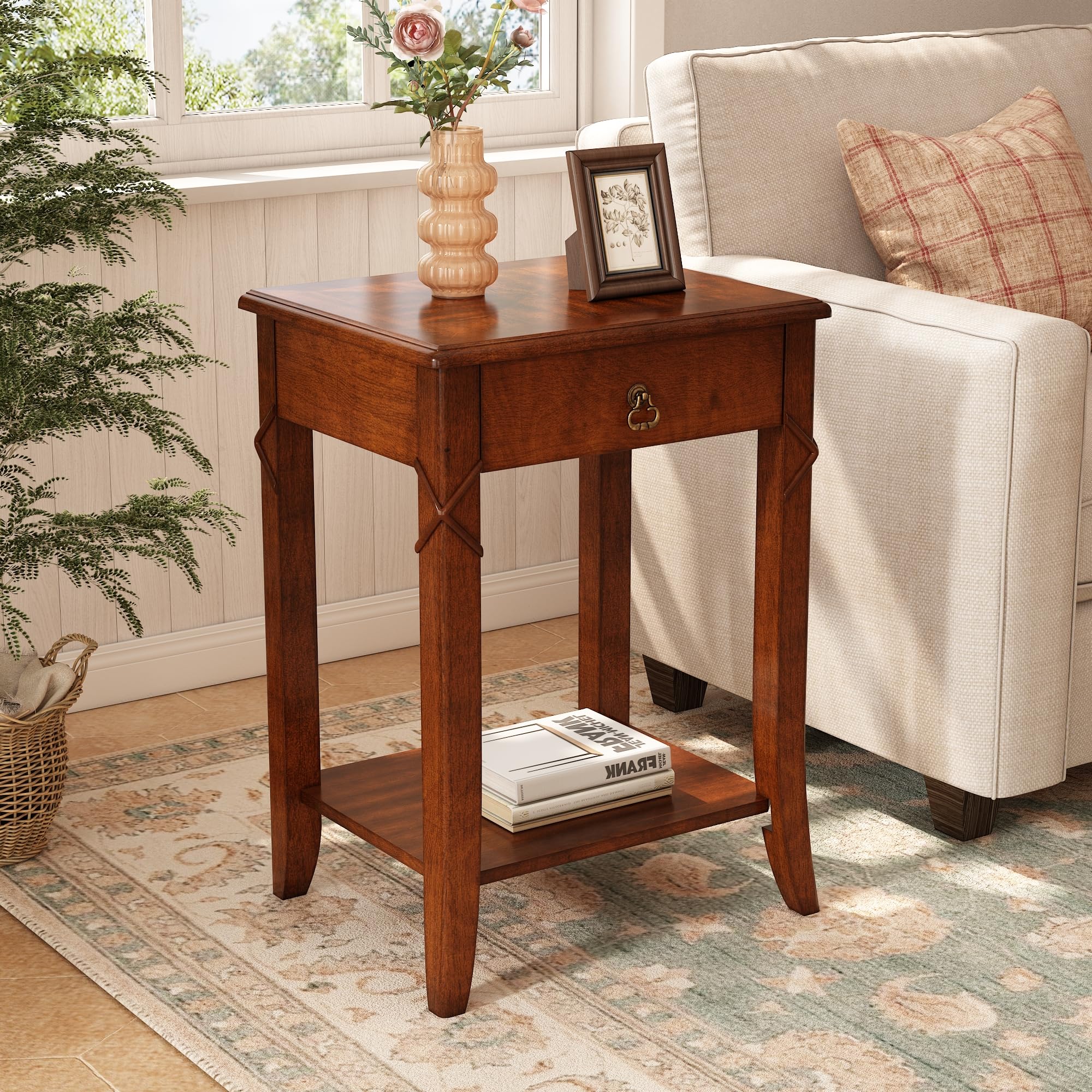 Amazon.com: PADMA HOUSE Solid Wood End Table with Drawer & Shelf ...