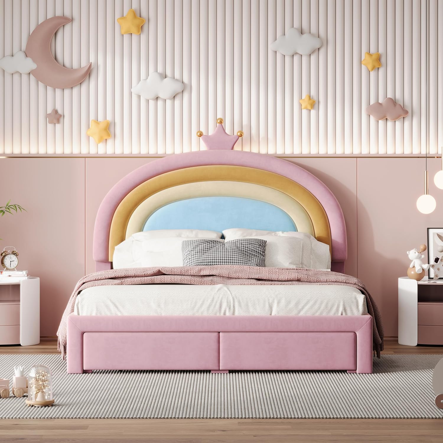 Amazon.com: LUMISOL Full Size Bed Frame for Kids, Rainbow Design ...