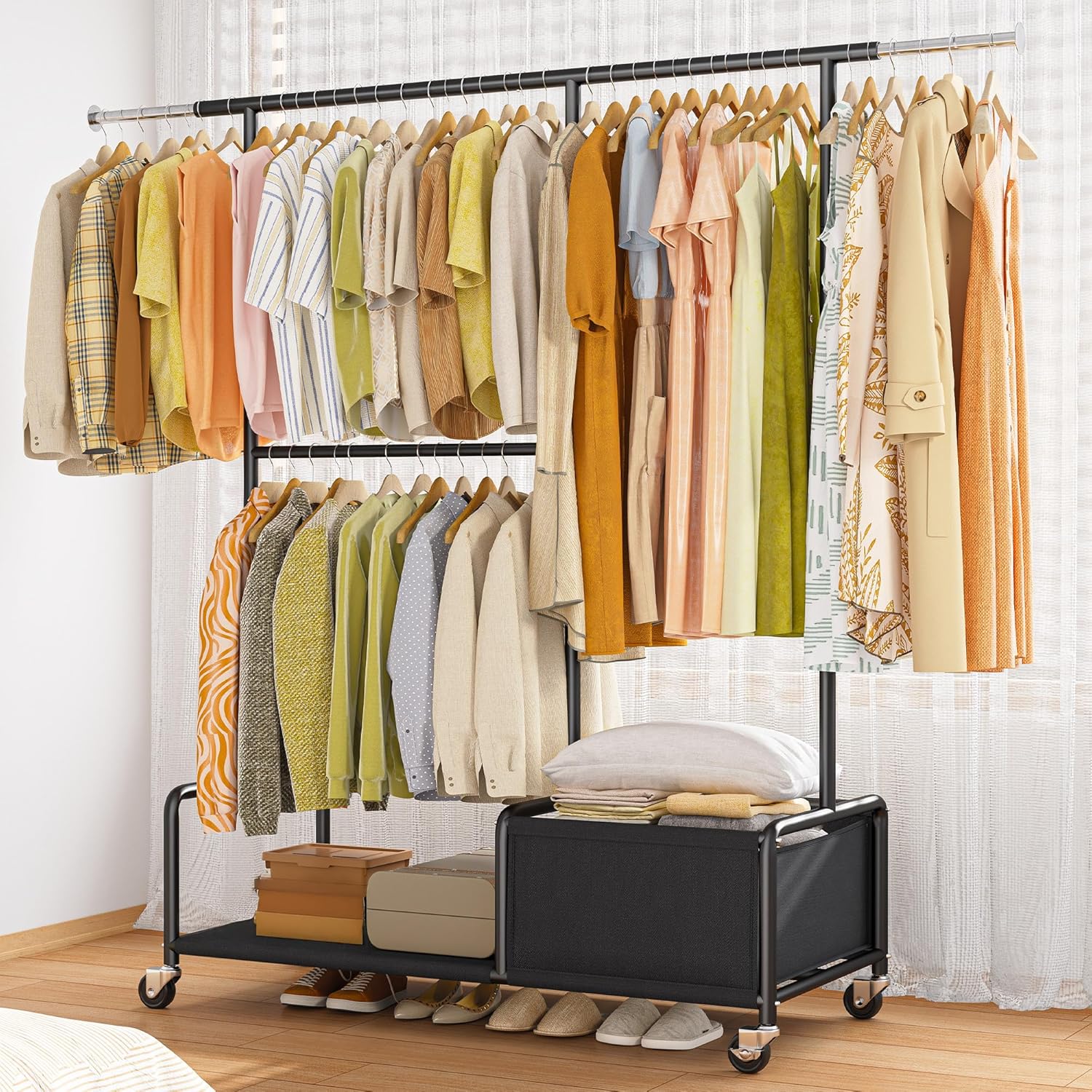 Amazon.com: Raybee Clothes Racks for Hanging Clothes with Shelves ...