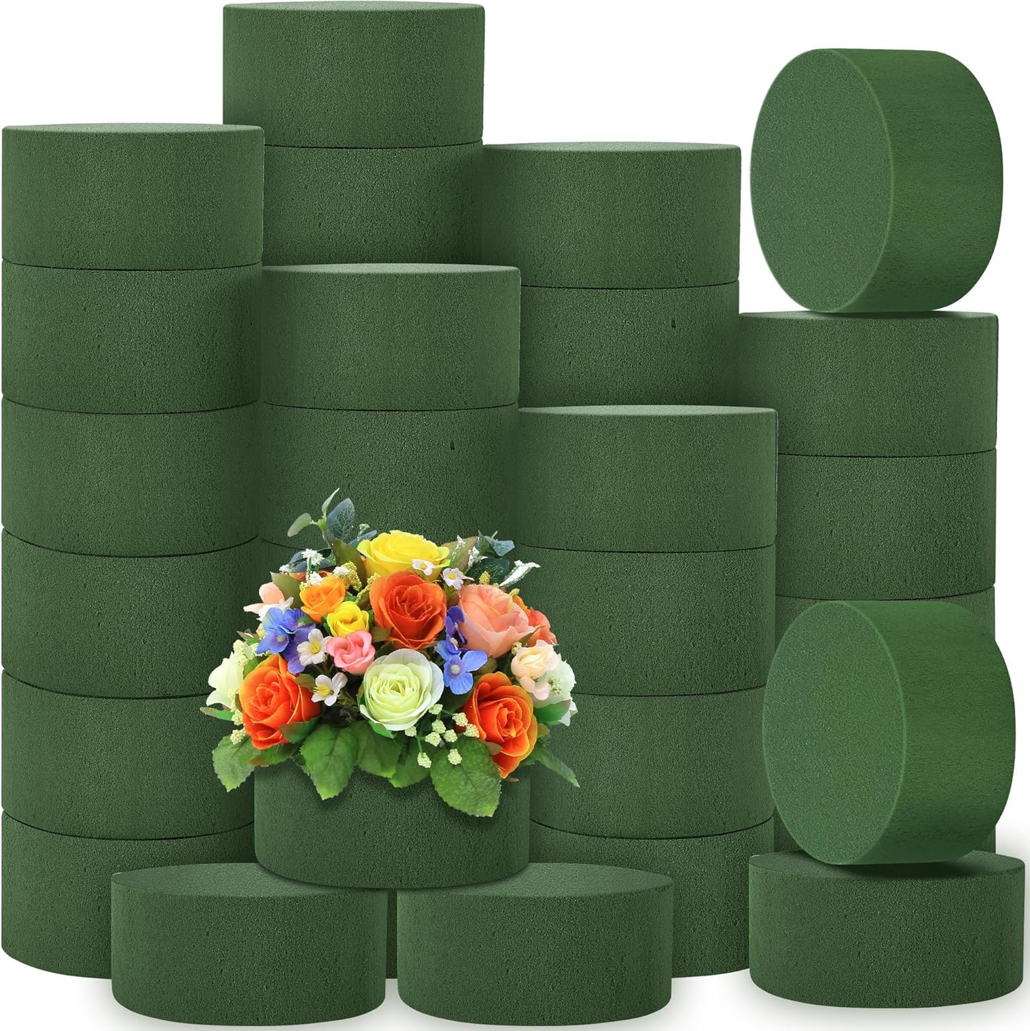 Amazon.com: Hahood 36 Packs Round Floral Foam Blocks Green Wet Dry ...