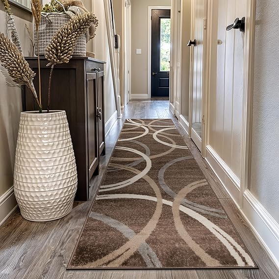 Amazon.com: Rugshop Modern Wavy Circles Design Runner Rug, Non-Shedding ...