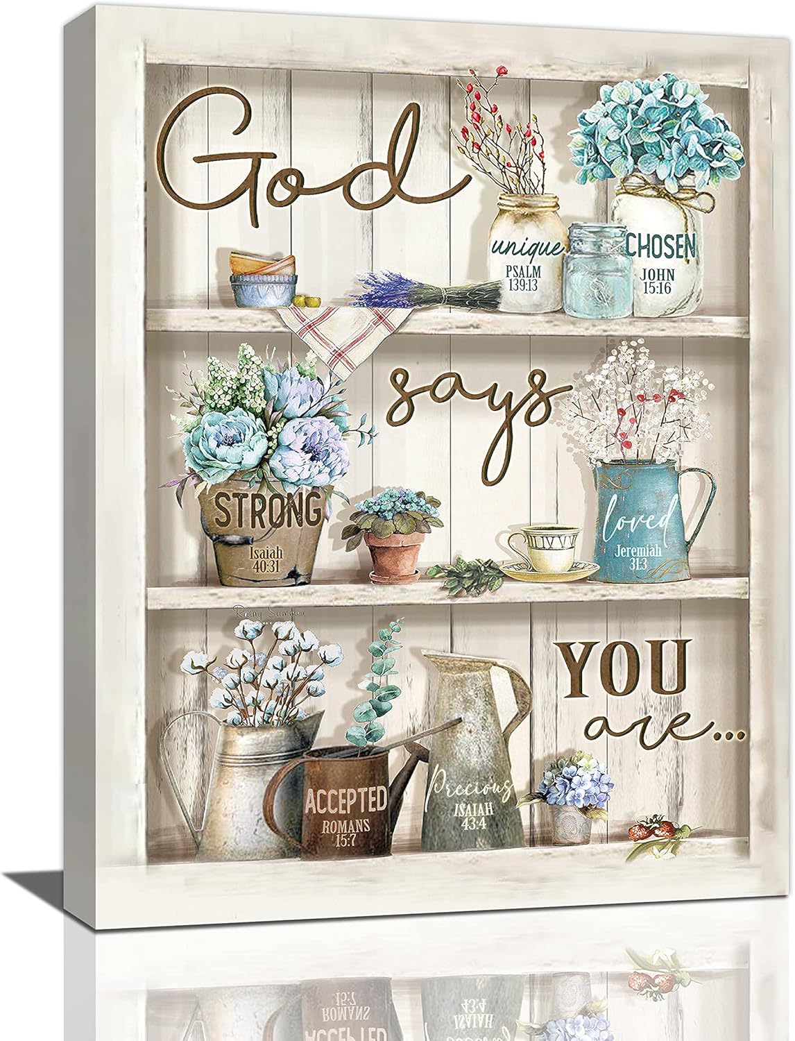 Amazon.com: Hydrangea Wall Art Floral Bible Verses Wall Decor God Says ...