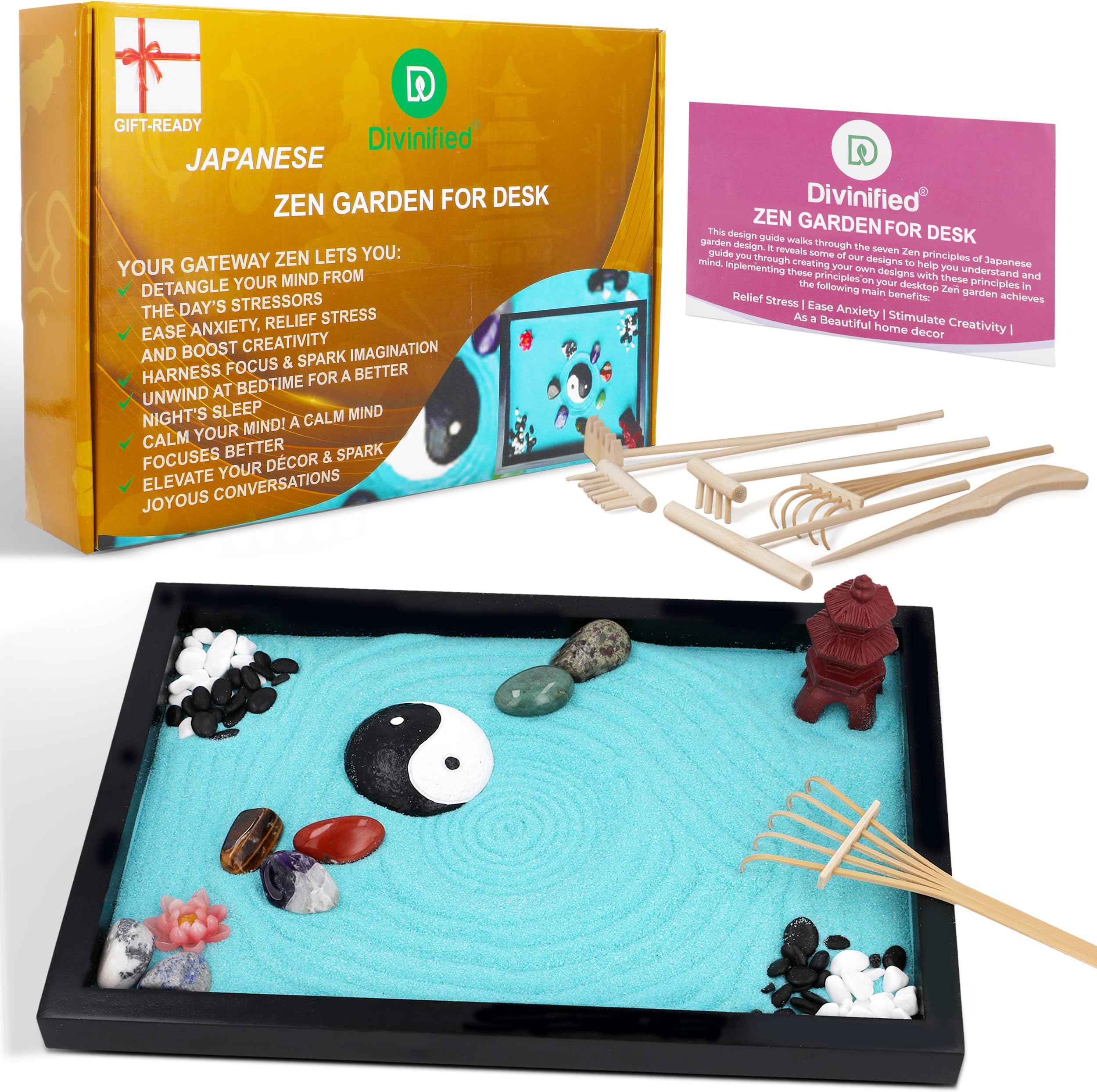 Amazon.com: D DIVINIFIED Mini Zen Garden for Desk, Sand Tray Therapy ...
