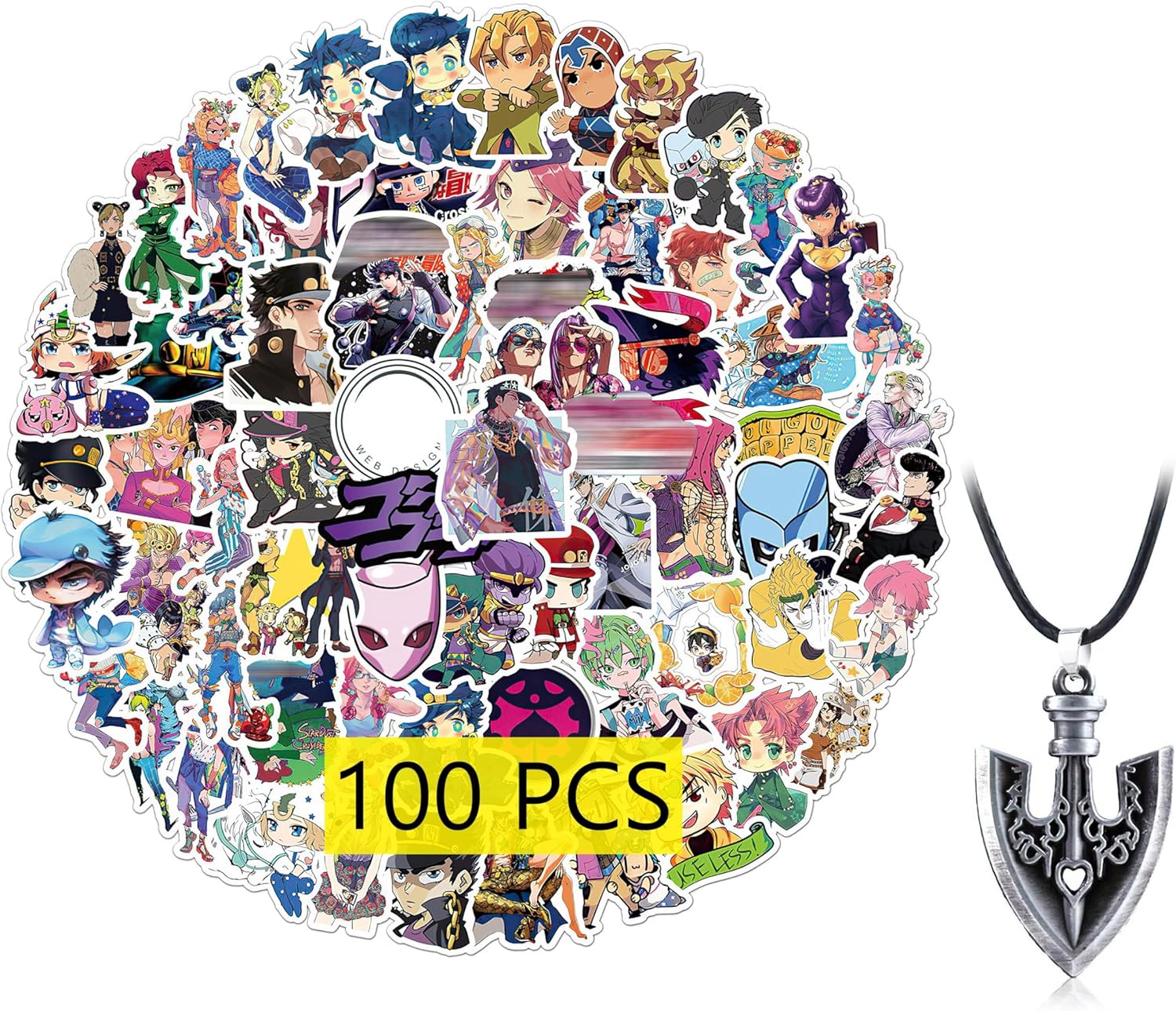 Amazon.com: JJBA Anime Stickers 100Pcs（with Anime Necklace Pendant ...