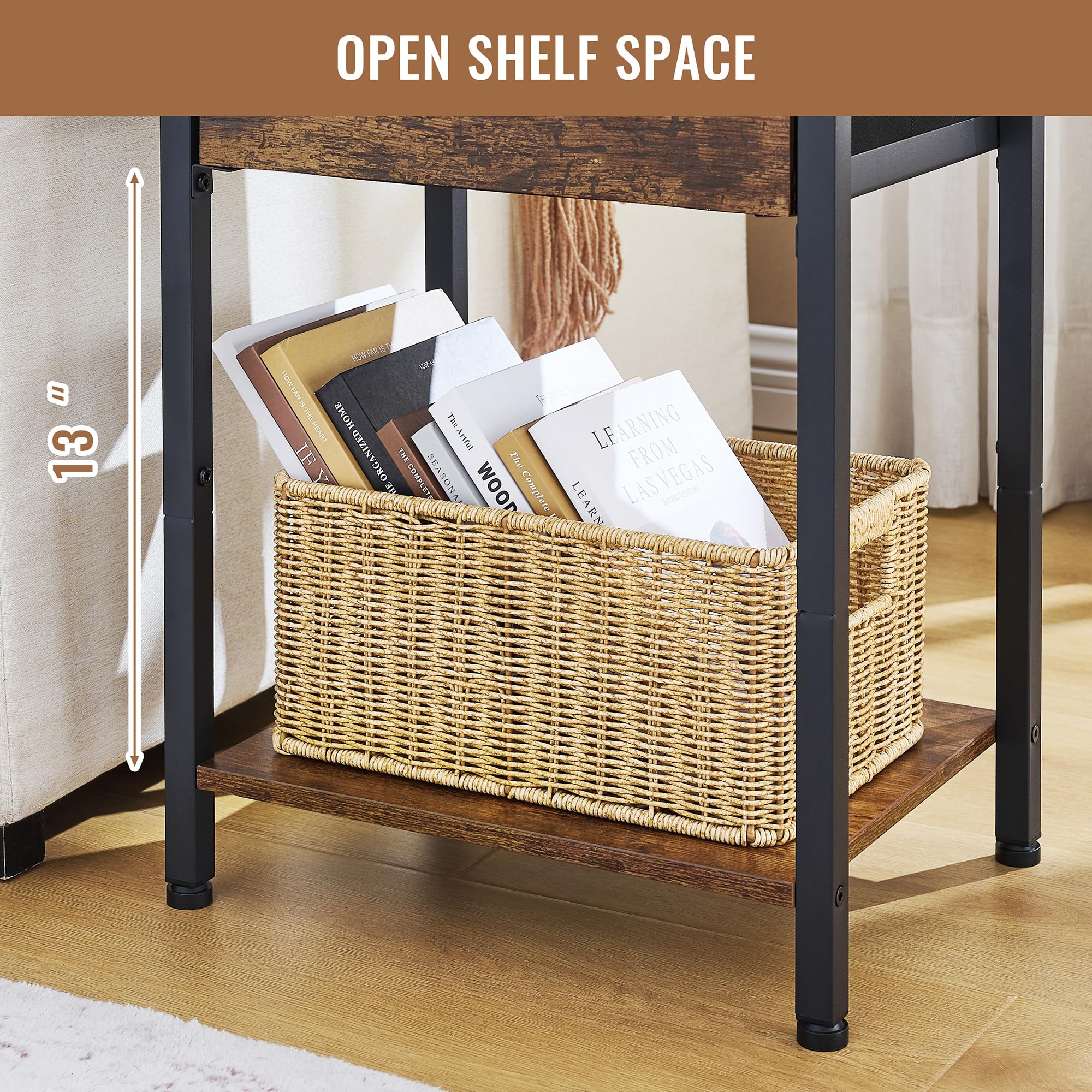 Snapklik.com : Gewudraw Nightstand, Rustic Brown End Table