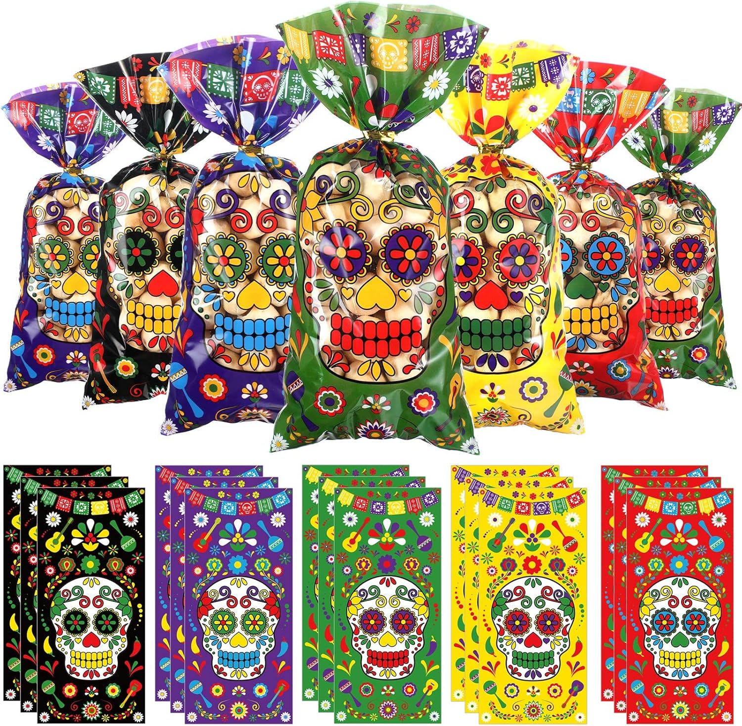 Amazon.com: Pajean 100 Pcs Dia De Los Muertos Goodie Bags Day of the ...