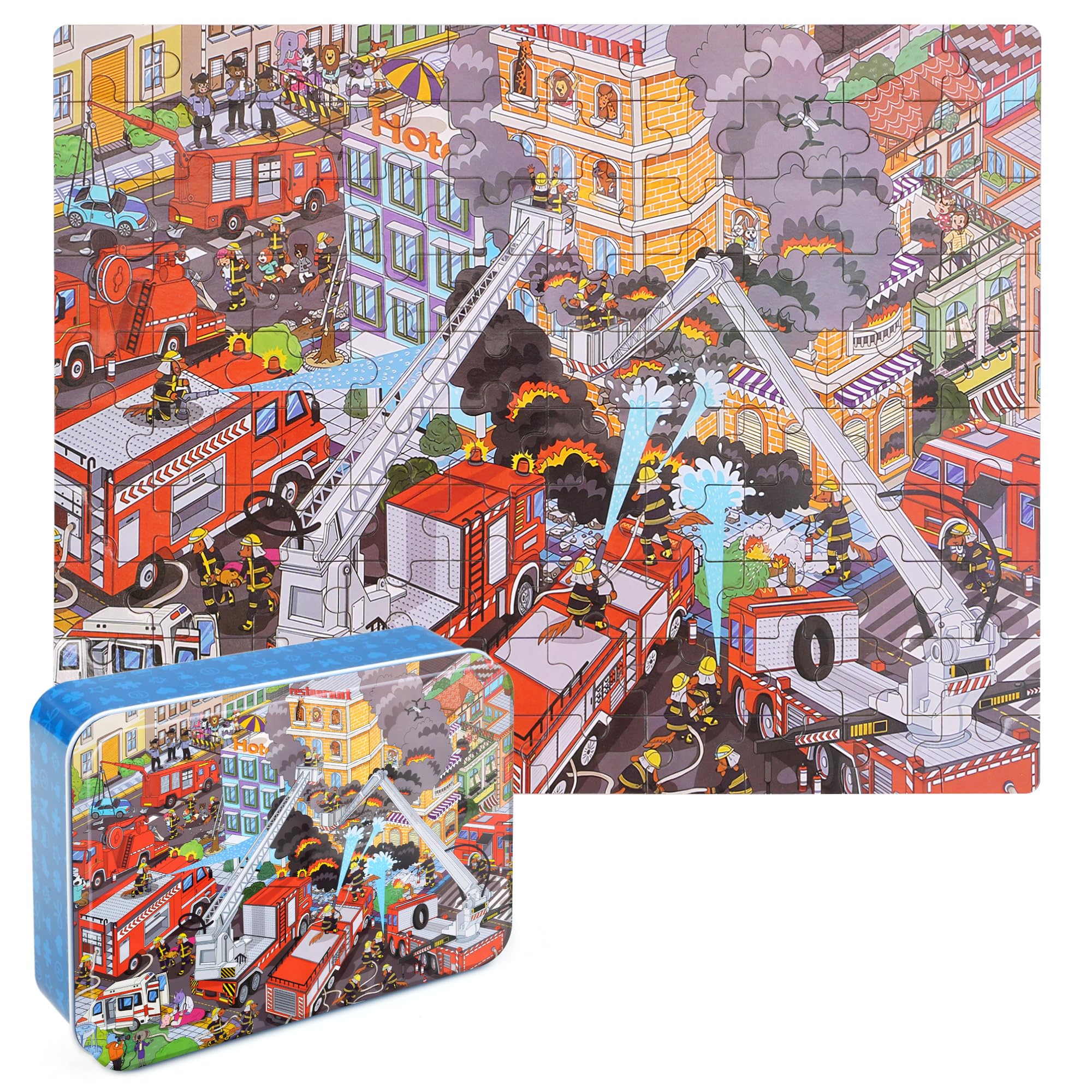 Snapklik.com : LELEMON Fire Fighting 100 Piece Puzzle In A Metal Box