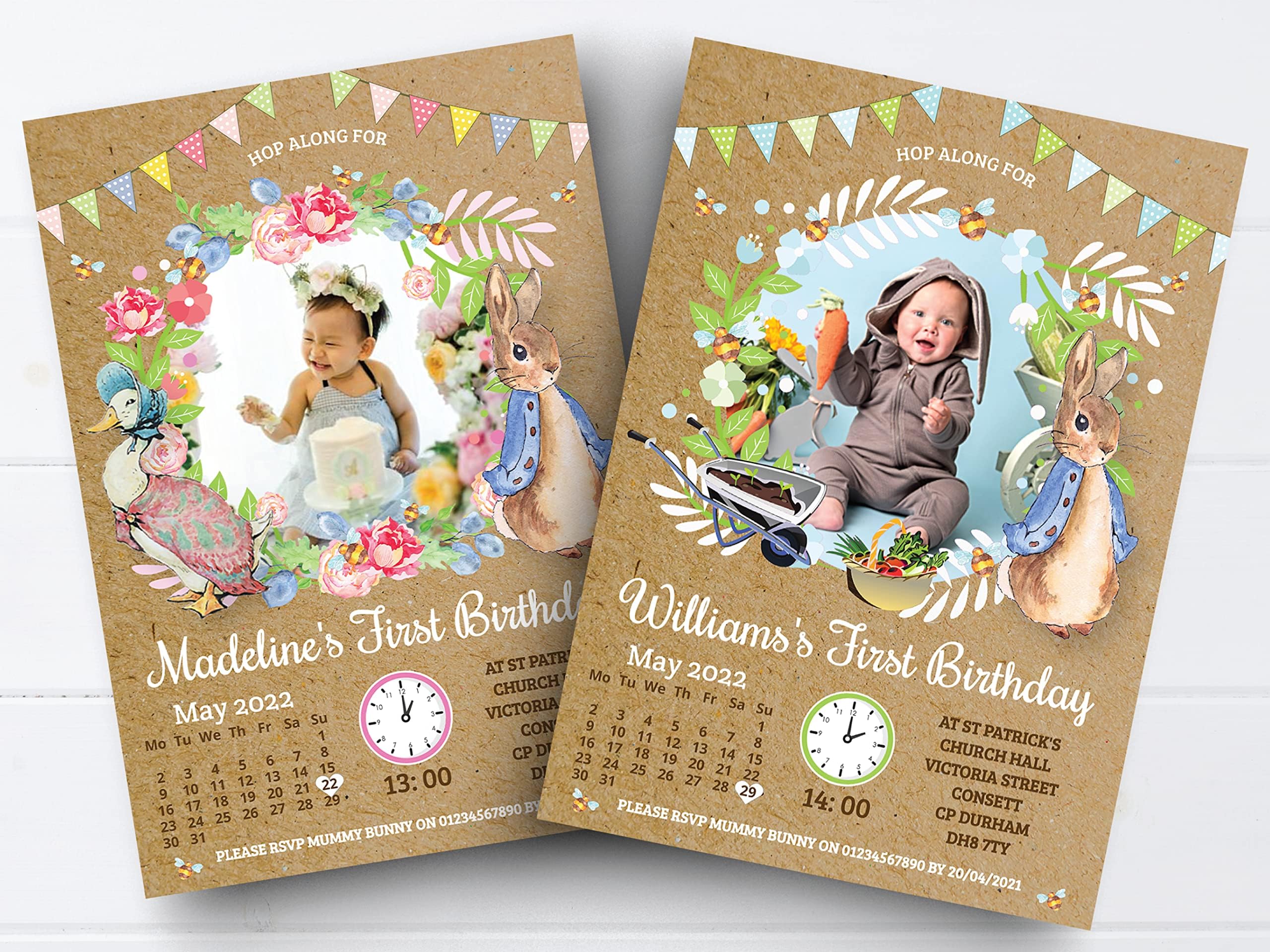 10 Personalised Peter Rabbit 1st First Birthday Party Invitations ...