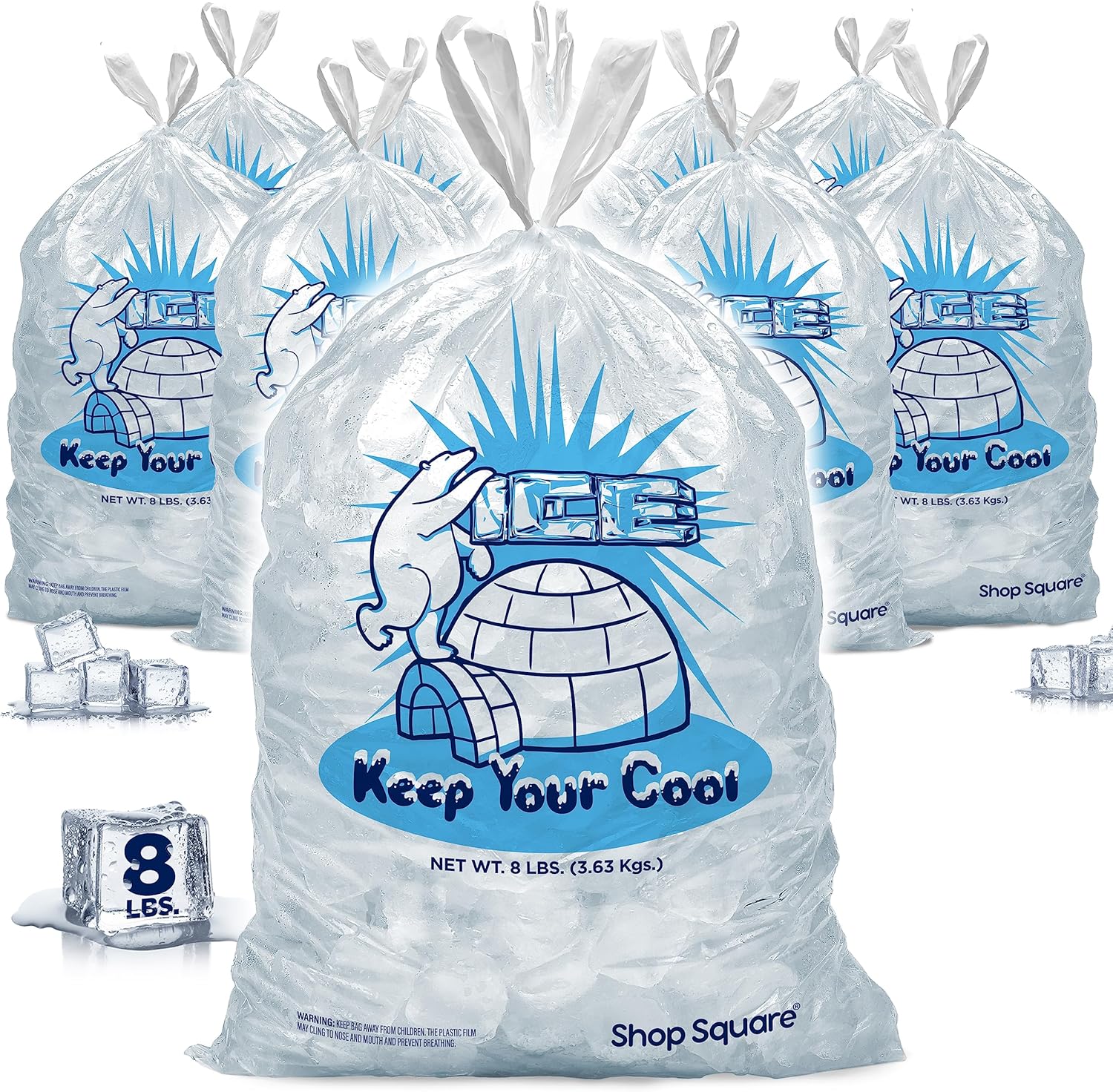 Plastic Ice Bags 8 lb. with Drawstring - 50 Pack Reusable Ice Bags, 11 ...
