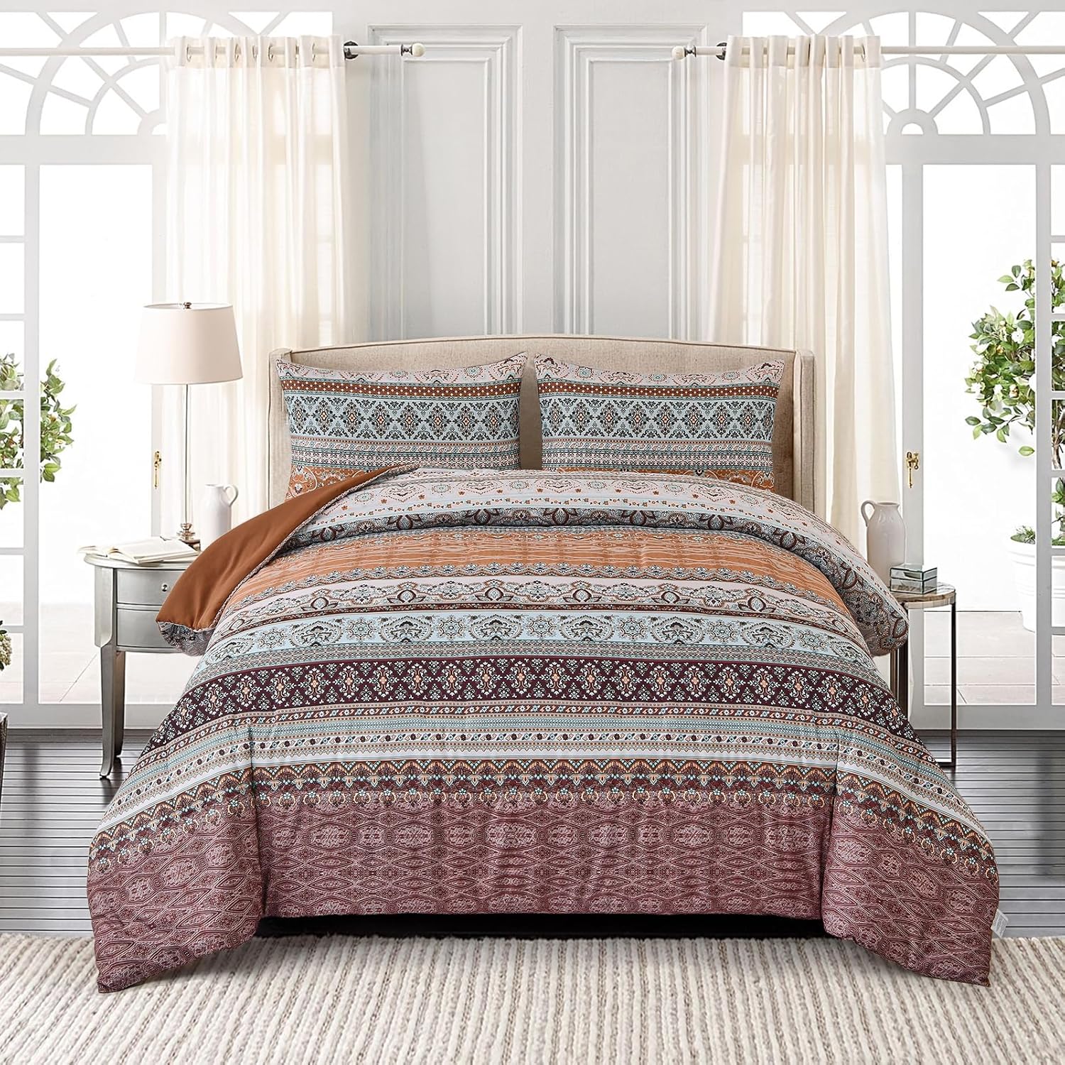 Amazon.com: Boho Comforter King Size Set, 3 Piece Brown Bohemian ...