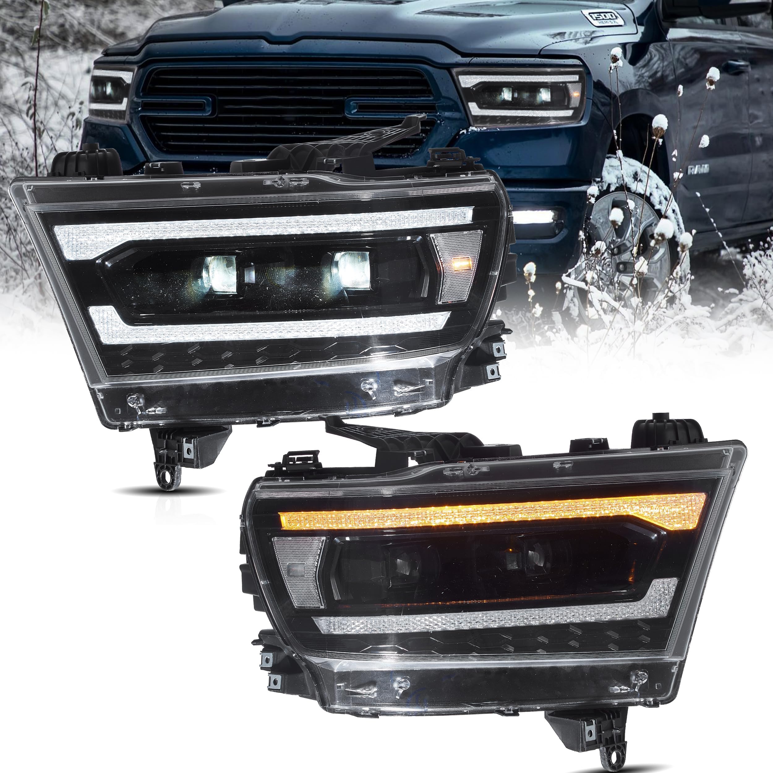 Amazon.com: VLAND LED Headlights Assembly Fit for 2019-2024 Dodge RAM ...