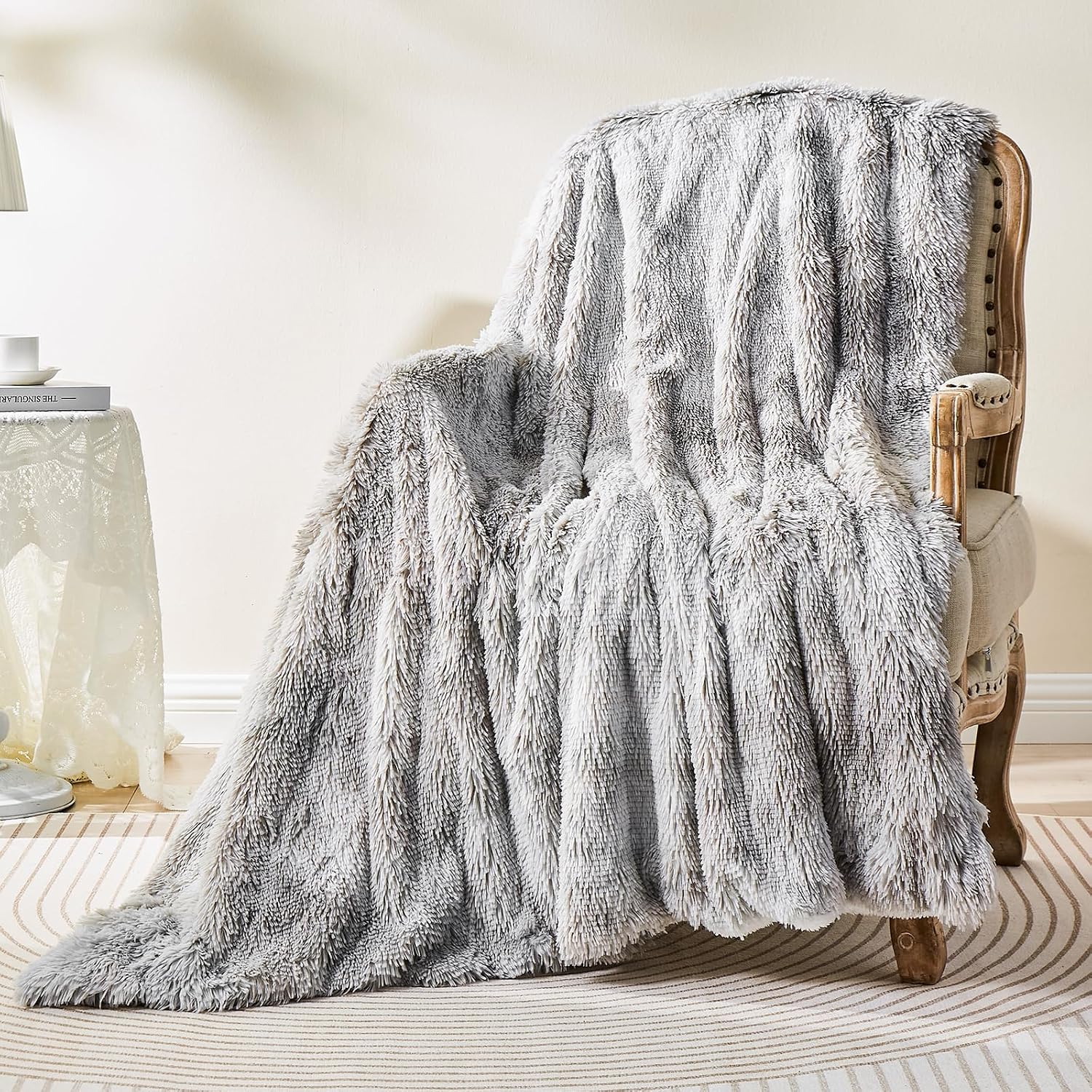 EMME Faux Fur Blanket, 150 x 200cm, Fluffy Bed Throw Fleece Blanket ...