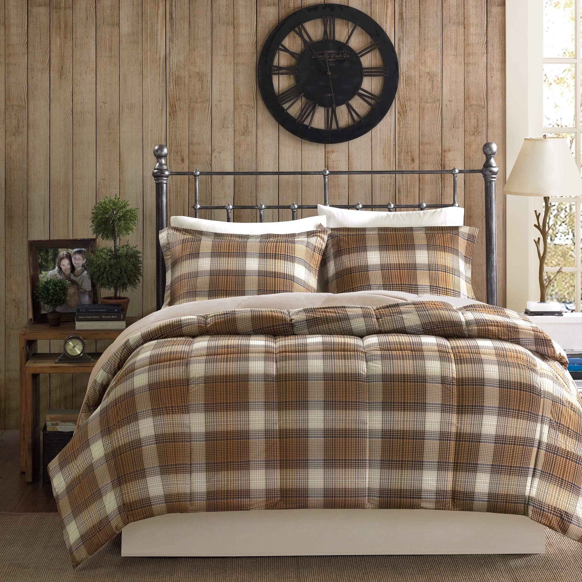 Amazon.com: NSNLGSGC Comforter Set King Size, Tan Gingham Bedding ...