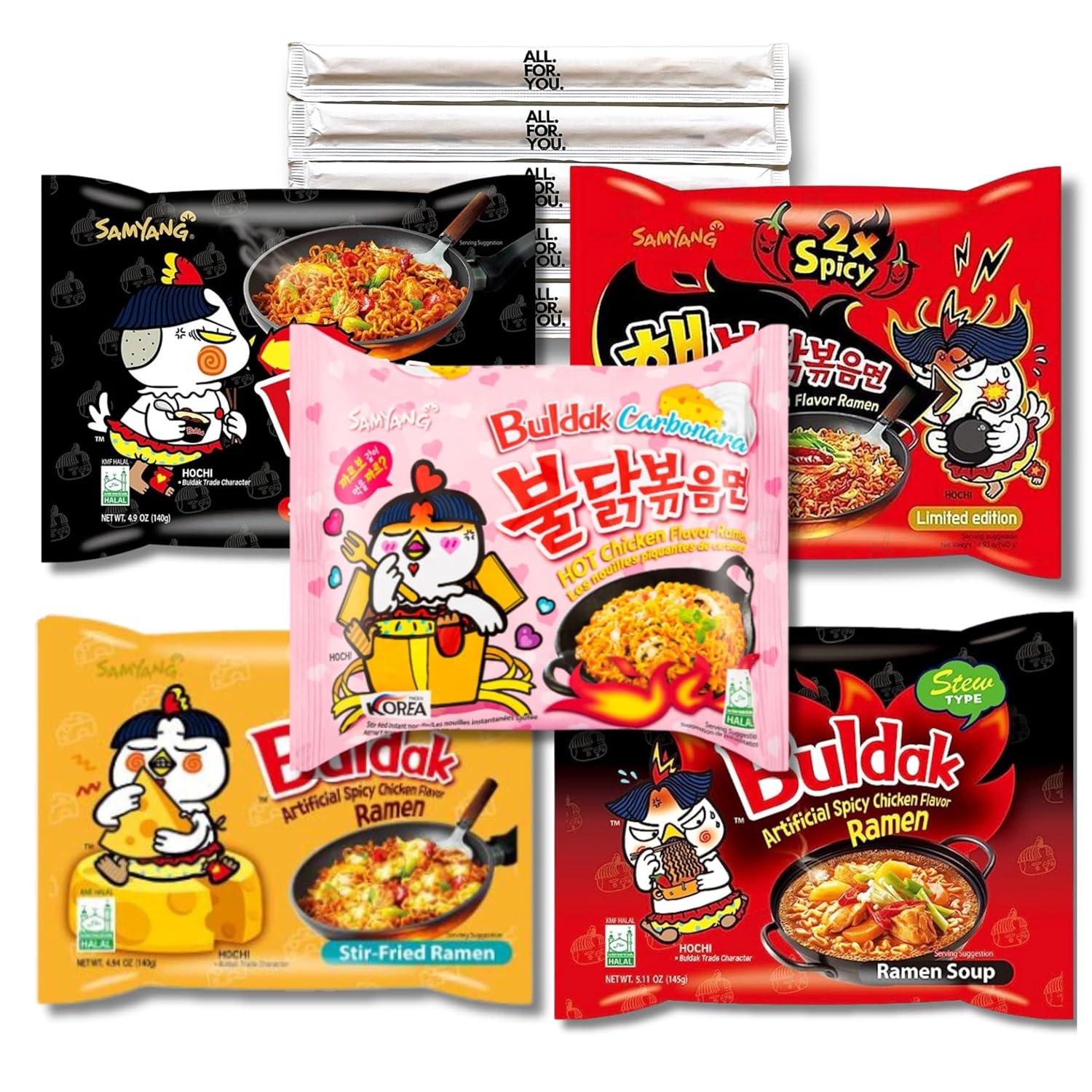 Amazon.com : Buldak Ramen Noodles 5 Flavor Variety Combo - Total 5 pack ...