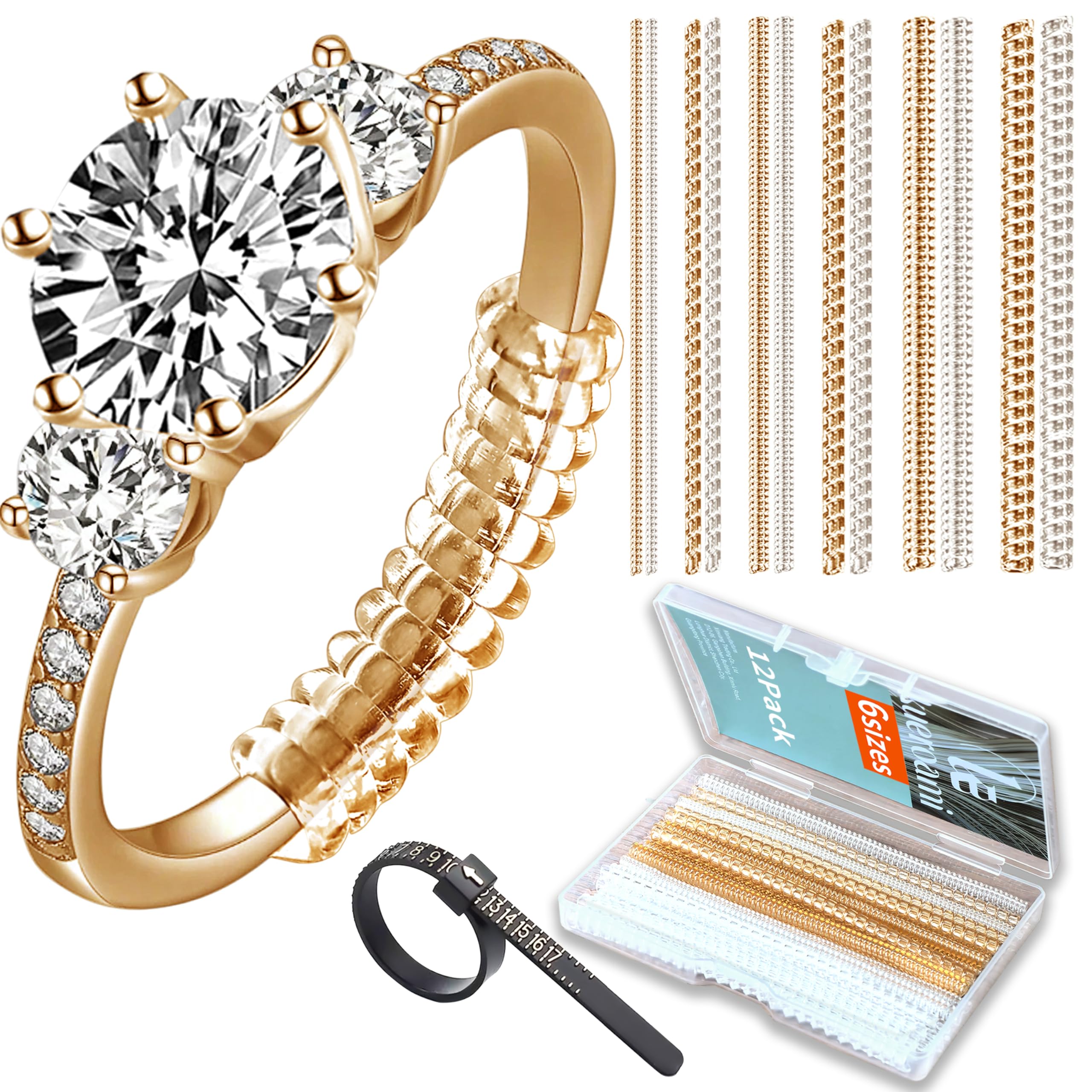 Amazon.com: Ring Size Adjuster for Loose Rings,12 Pack-6 Sizes Plastic ...