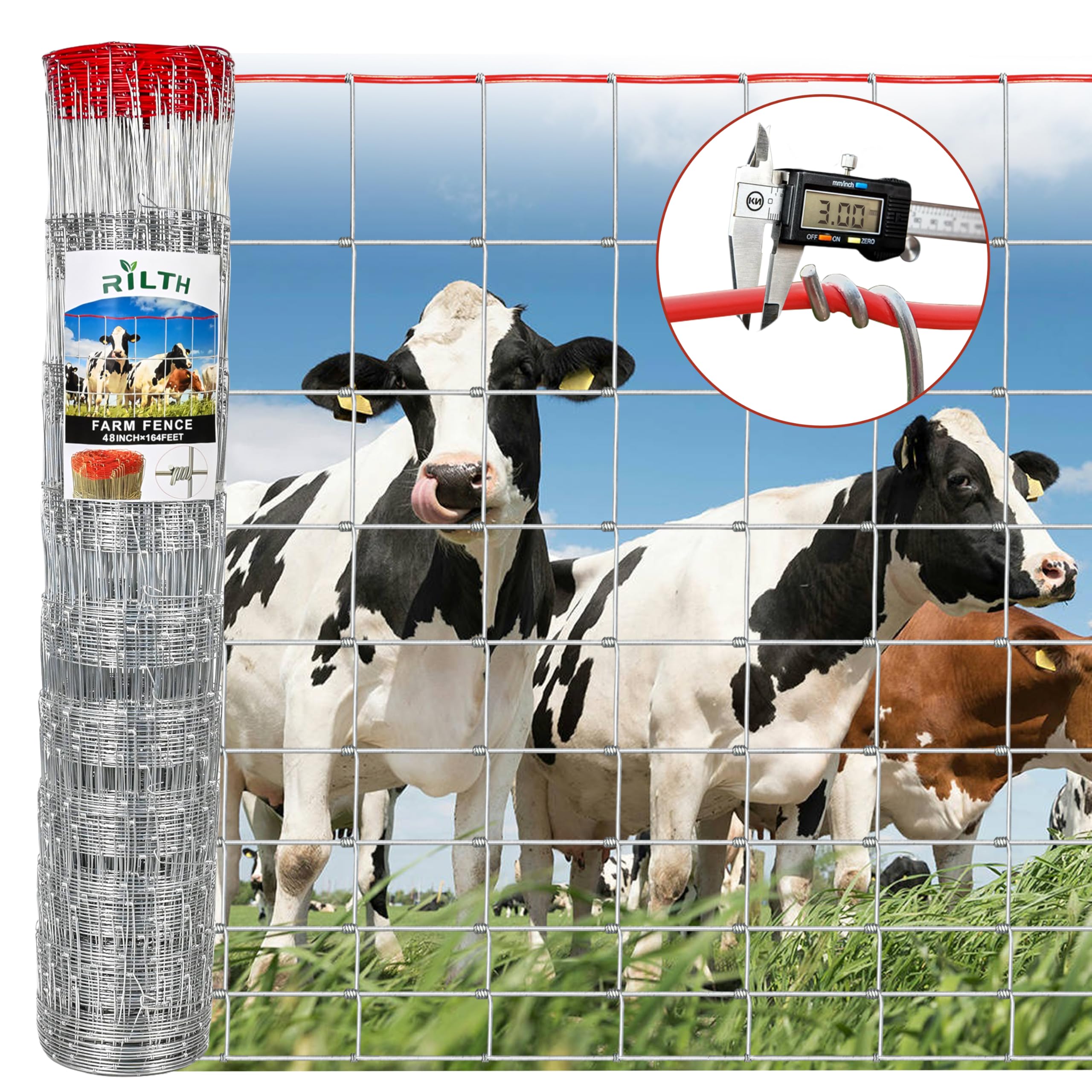Buy Farm Fence 4x164FT with Red Warning Line, Cattle Wire Fence, Goat ...