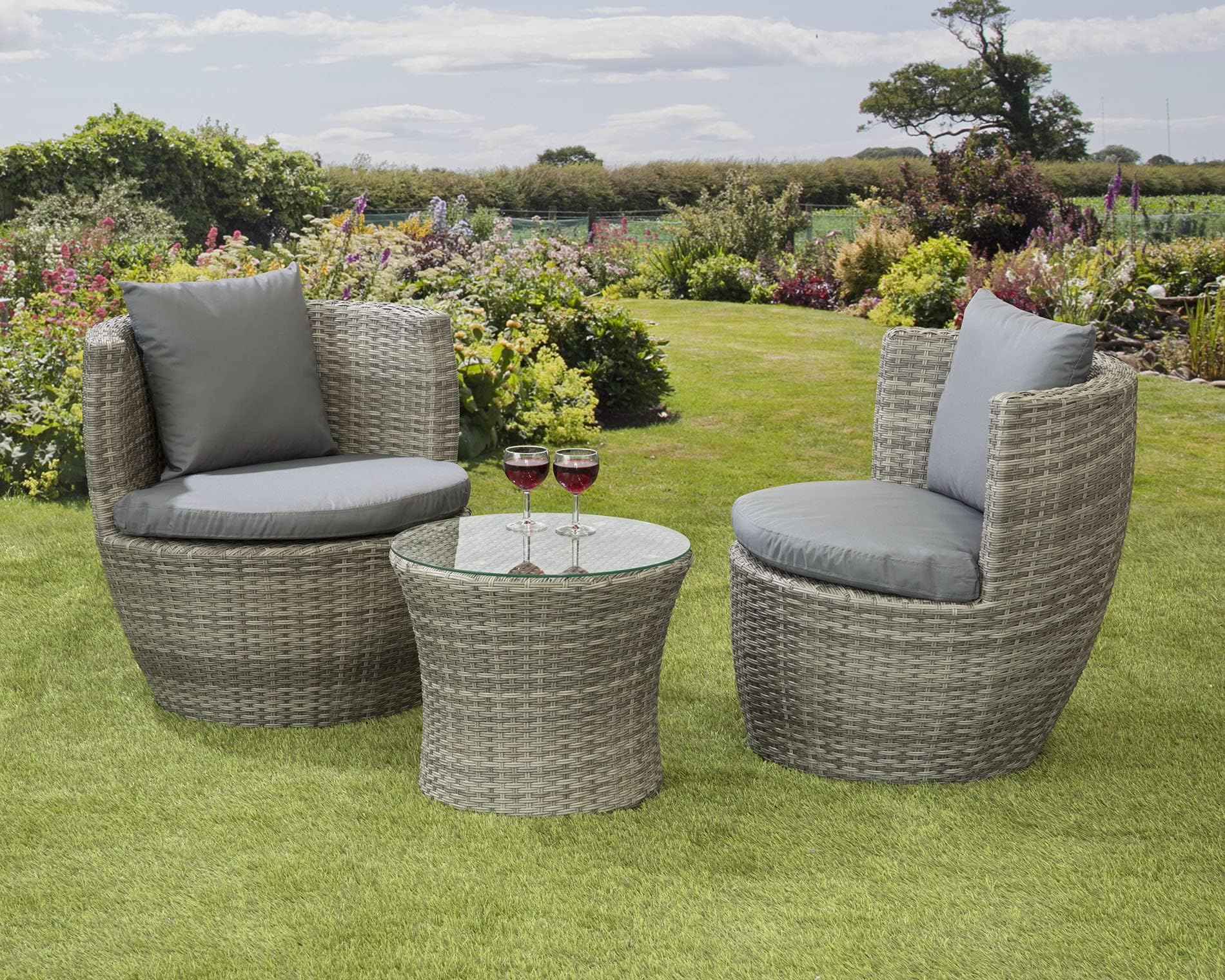 Maison and Garden 2 Seater Rattan Cushioned Bistro Set 2 Chairs with 1 ...