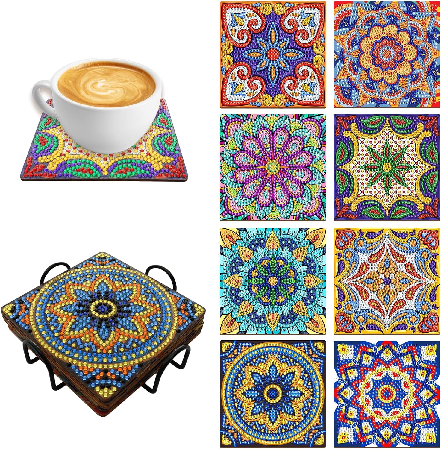 Amazon.com: Diamond Art Painting Coasters with Holder Small Diamond Art ...