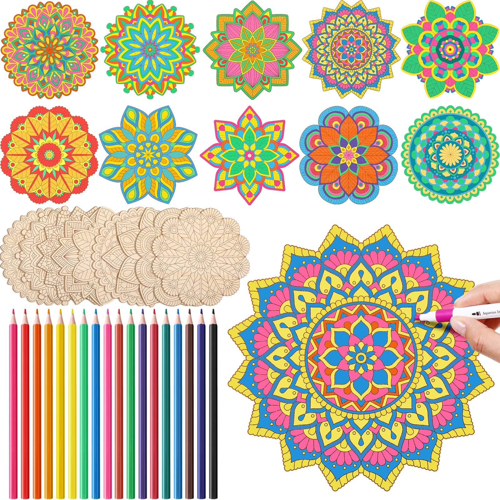 Amazon.com: Vercraft 28 Pcs Wooden Mandala Painting Set 10 Unfinished ...