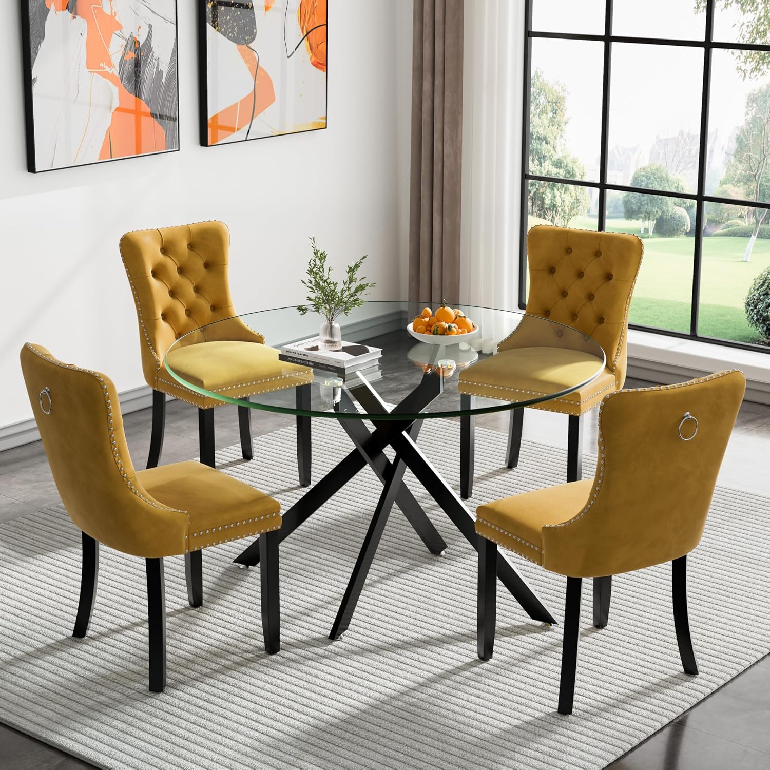 Amazon.com - HomVent 5 Piece Round Glass Dining Table Set, Tempered ...