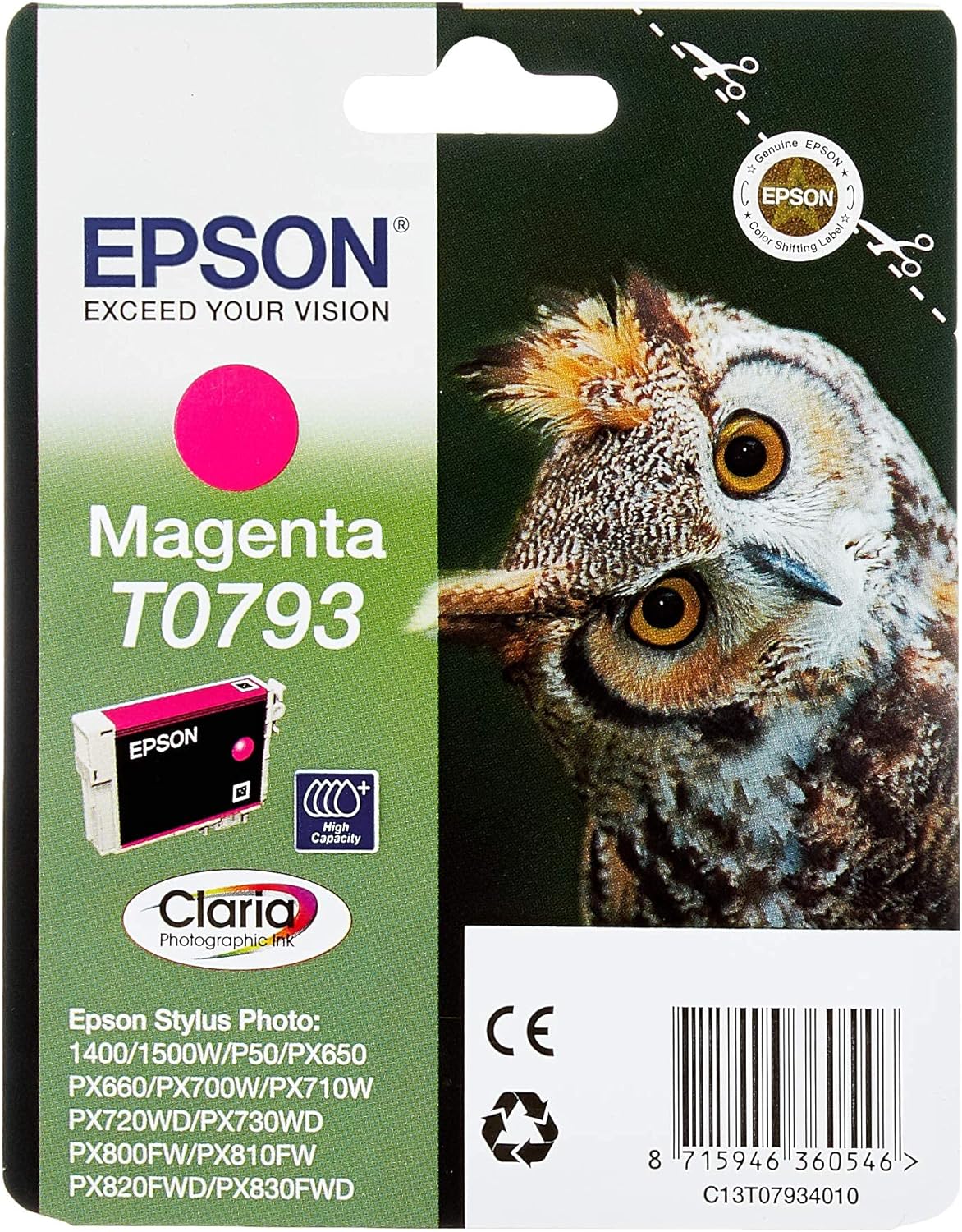 Epson Owl T0793 Ink Cartridge, Magenta, Genuine : Amazon.co.uk ...