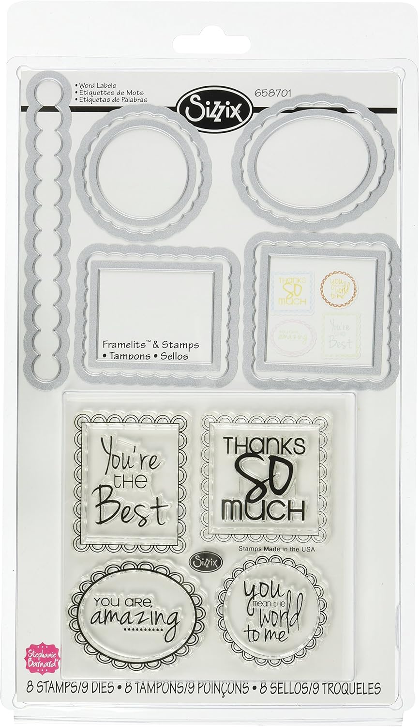 Amazon.com: Sizzix Framelits Die Set 9/PK with Stamps - Word Labels by ...