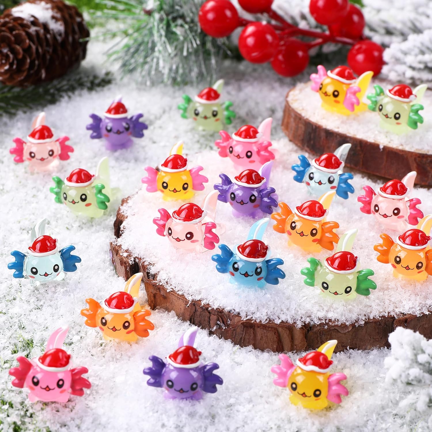 XIMISHOP 50PCS Christmas Mini Resin Axolotls，8 Colors Tiny Little Small ...