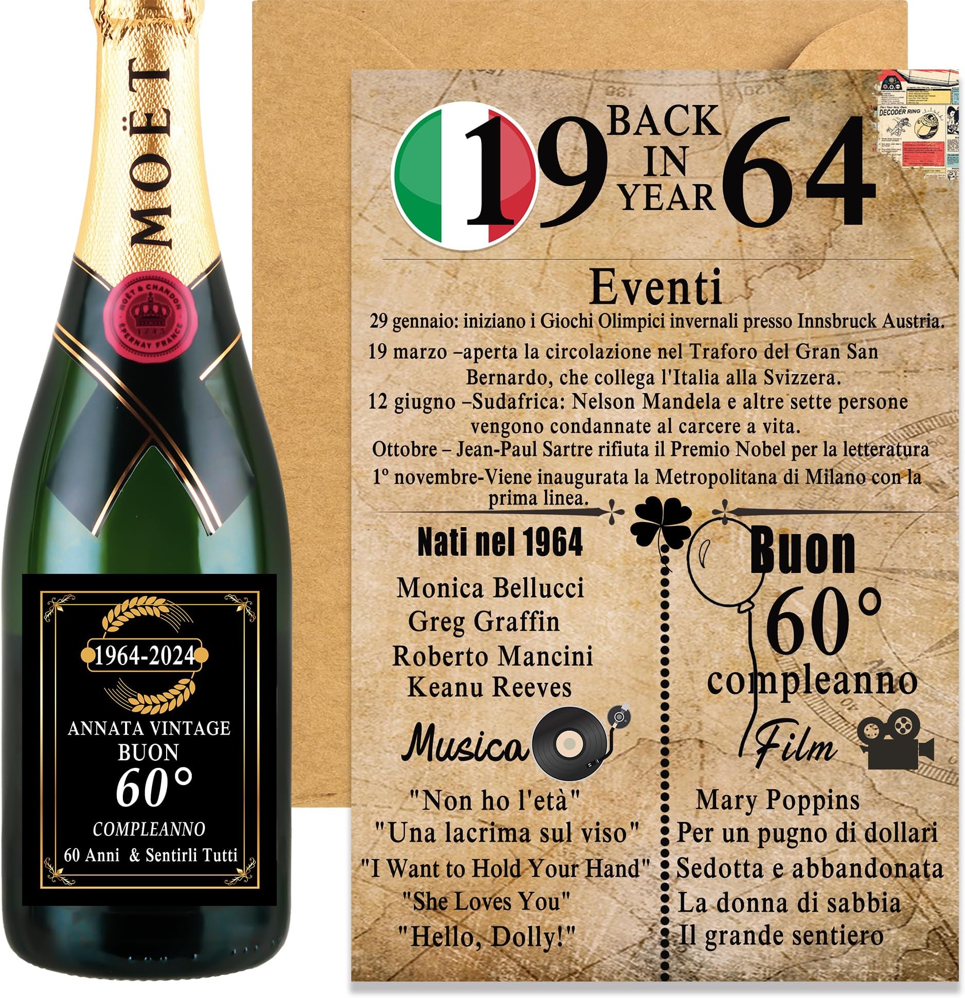 Biglietto auguri 60 anni+60 anni Etichetta per bottiglie - Happy ...