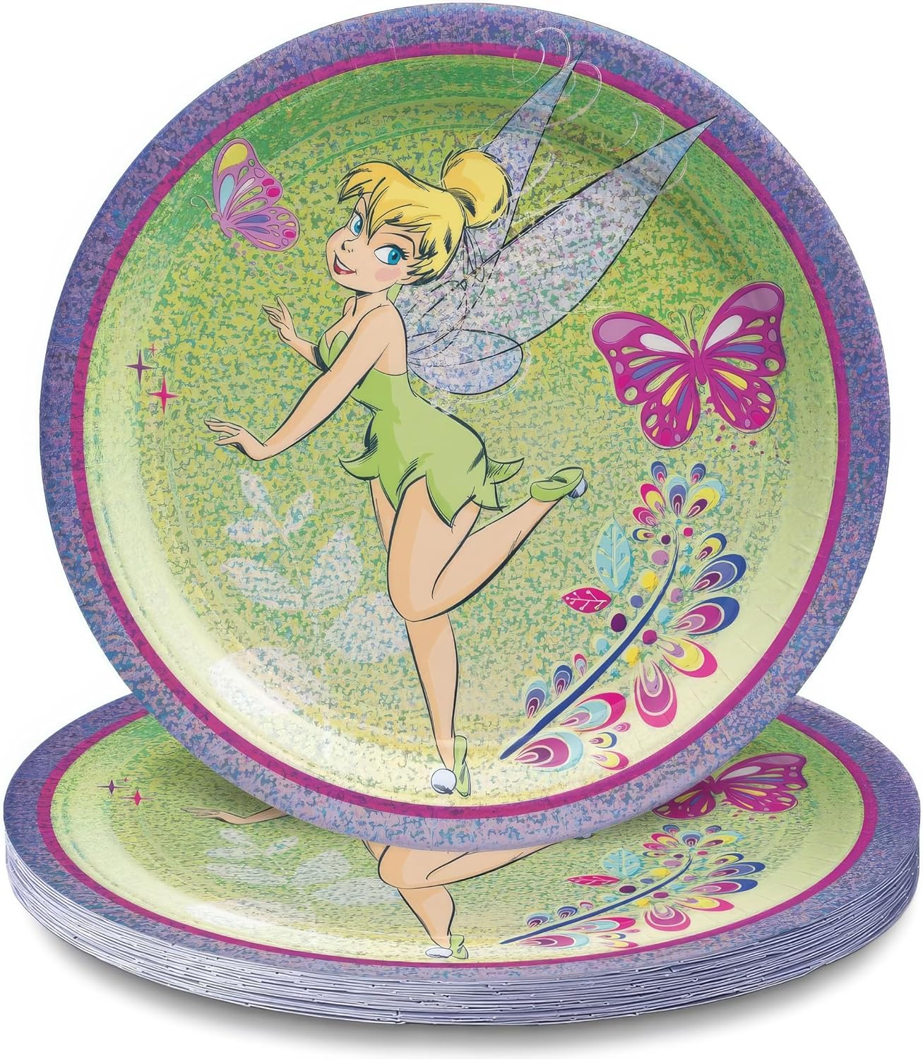 Amazon.com: Amscan Multicolor Tinkerbell Prismatic Round Paper Plates ...