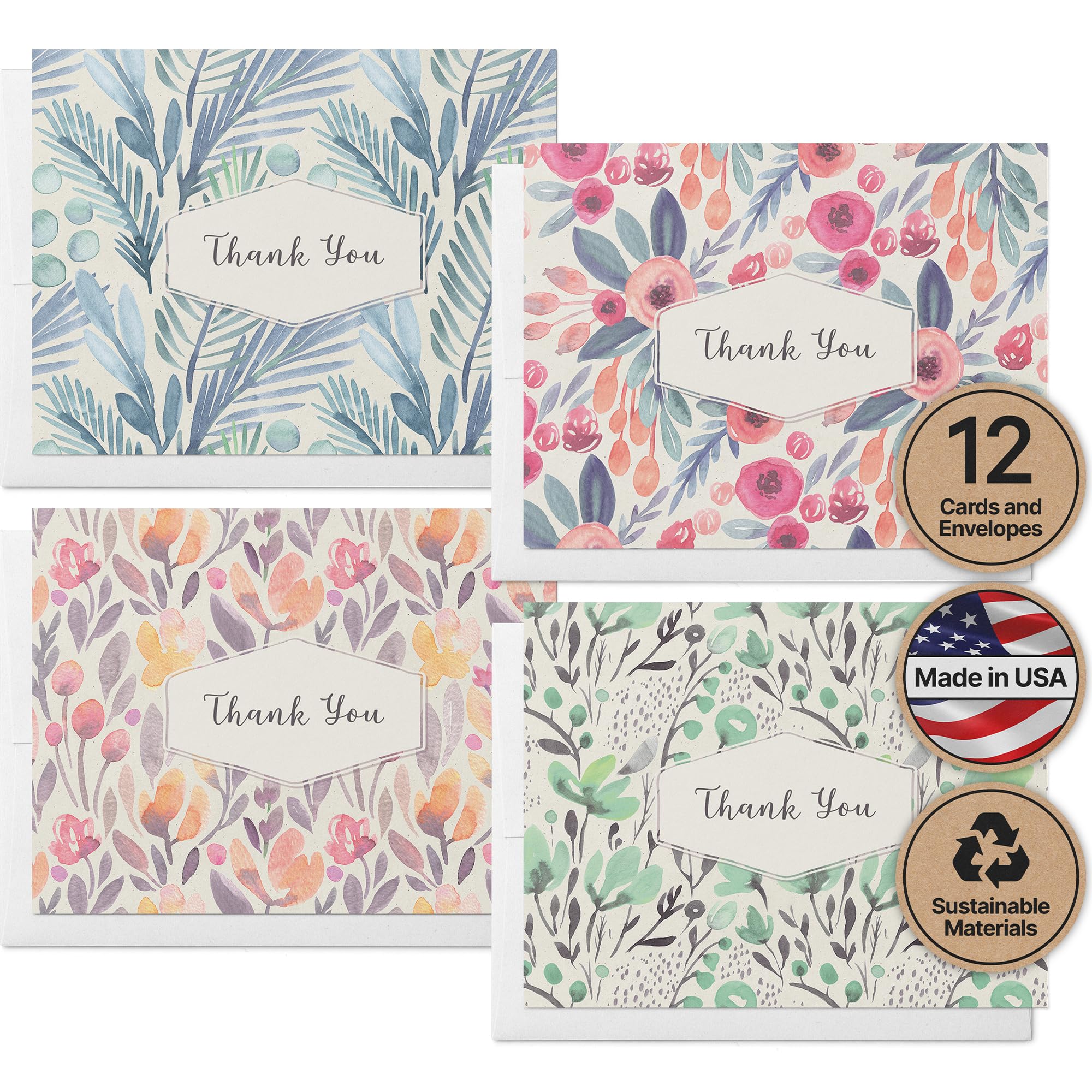 Amazon.com: Twigs Paper Thank You Card Set - 12 Assorted Greeting Cards ...