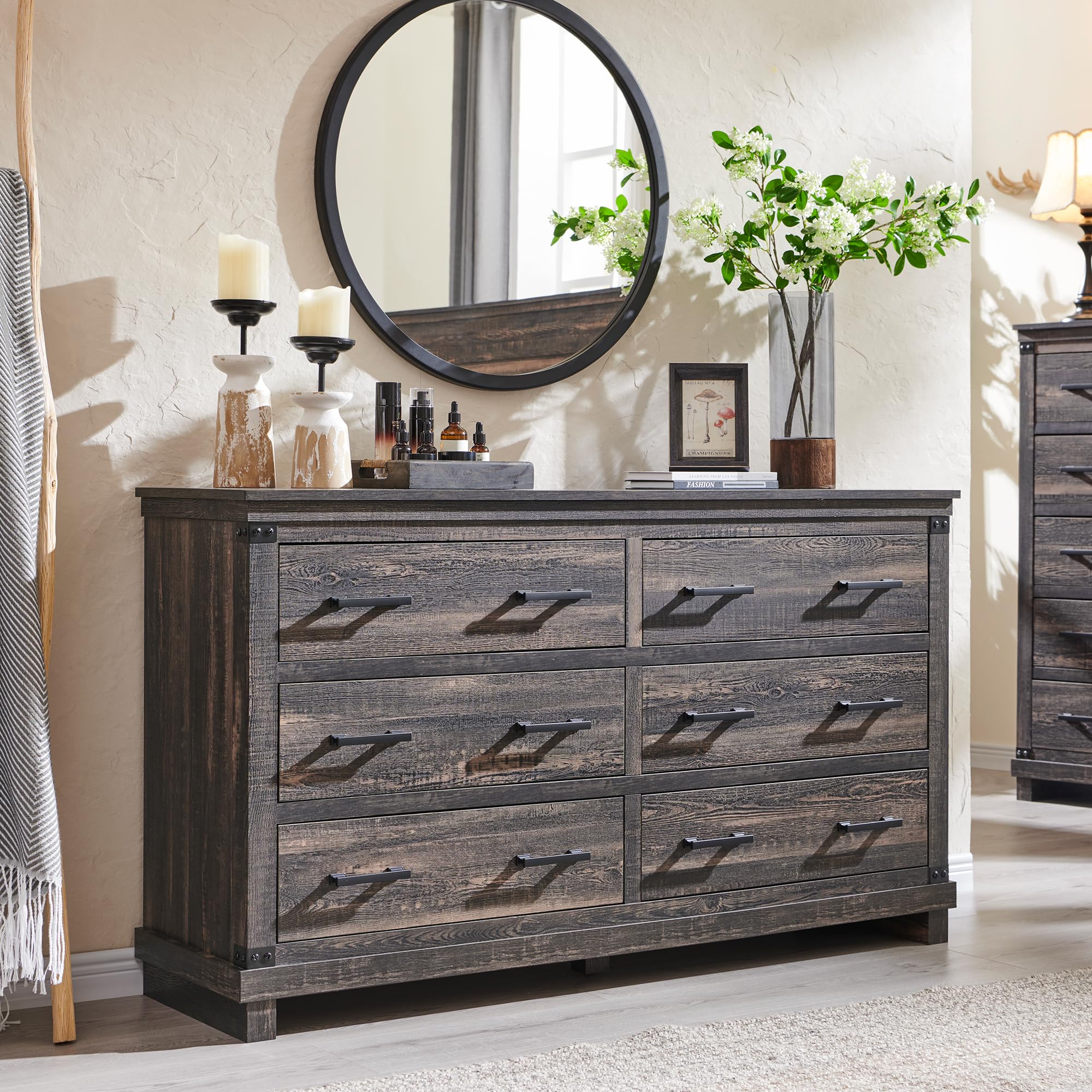 OKD Farmhouse 6 Drawers Dresser for Bedroom, Large Chest of Drawers ...