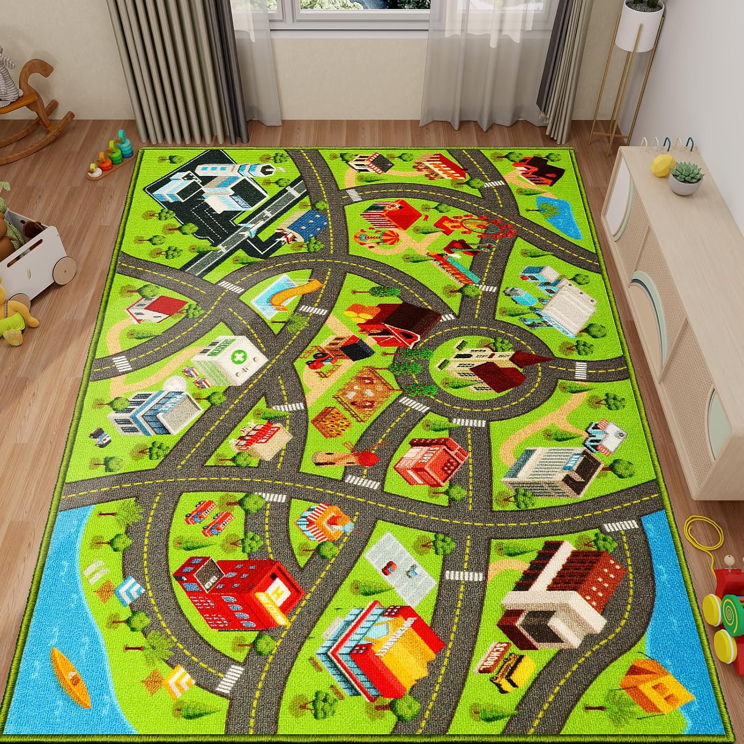 Amazon.com: AKASISRUG Kids Rugs Traffic Road Carpet for Car City Map ...