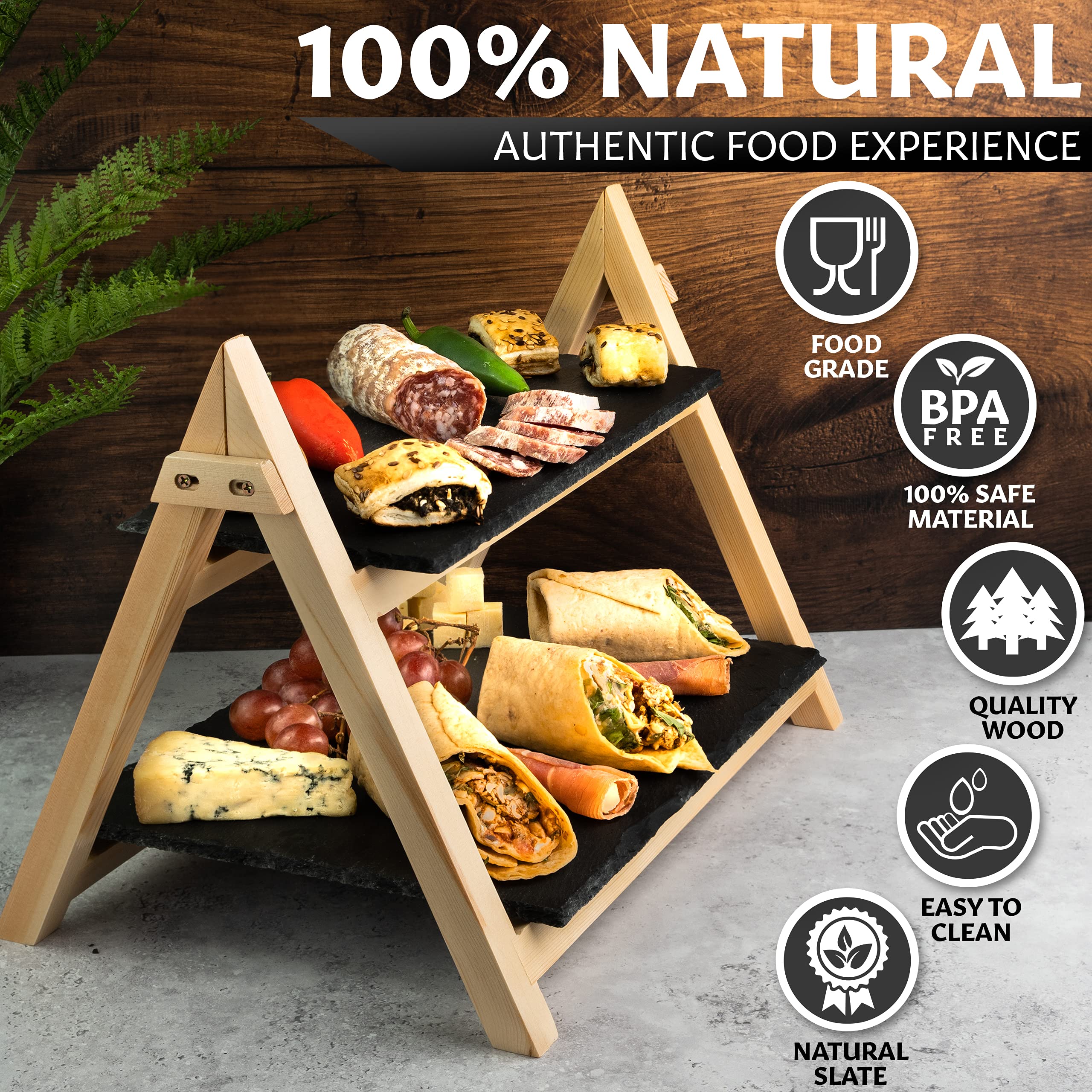 Buy Nyxi Slate Cake Stand Serving Board Premium Pine Wood Rustic Slate ...