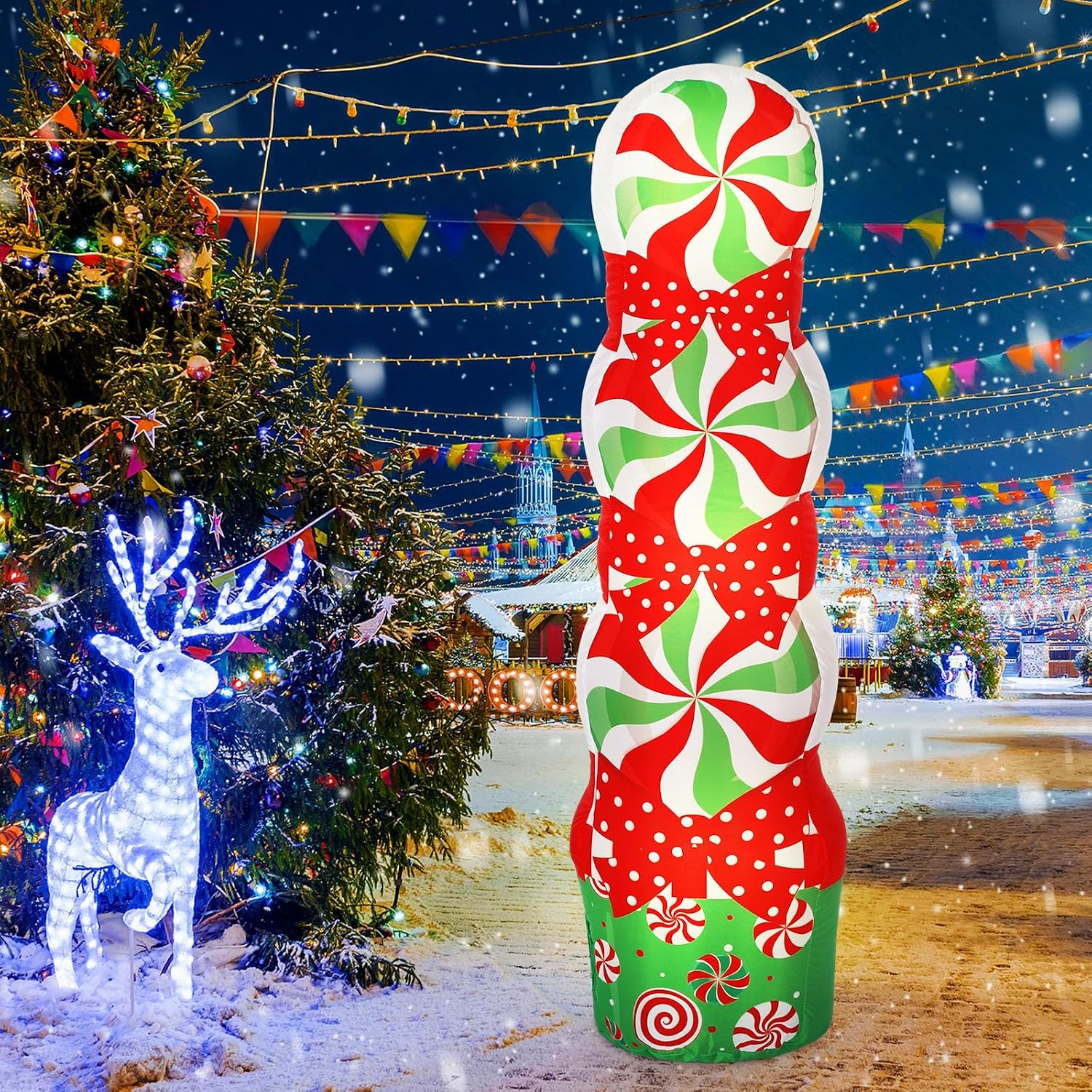 Amazon.com: Hiboom 3.3 ft Inflatable Christmas Candy Yard Sign LED ...