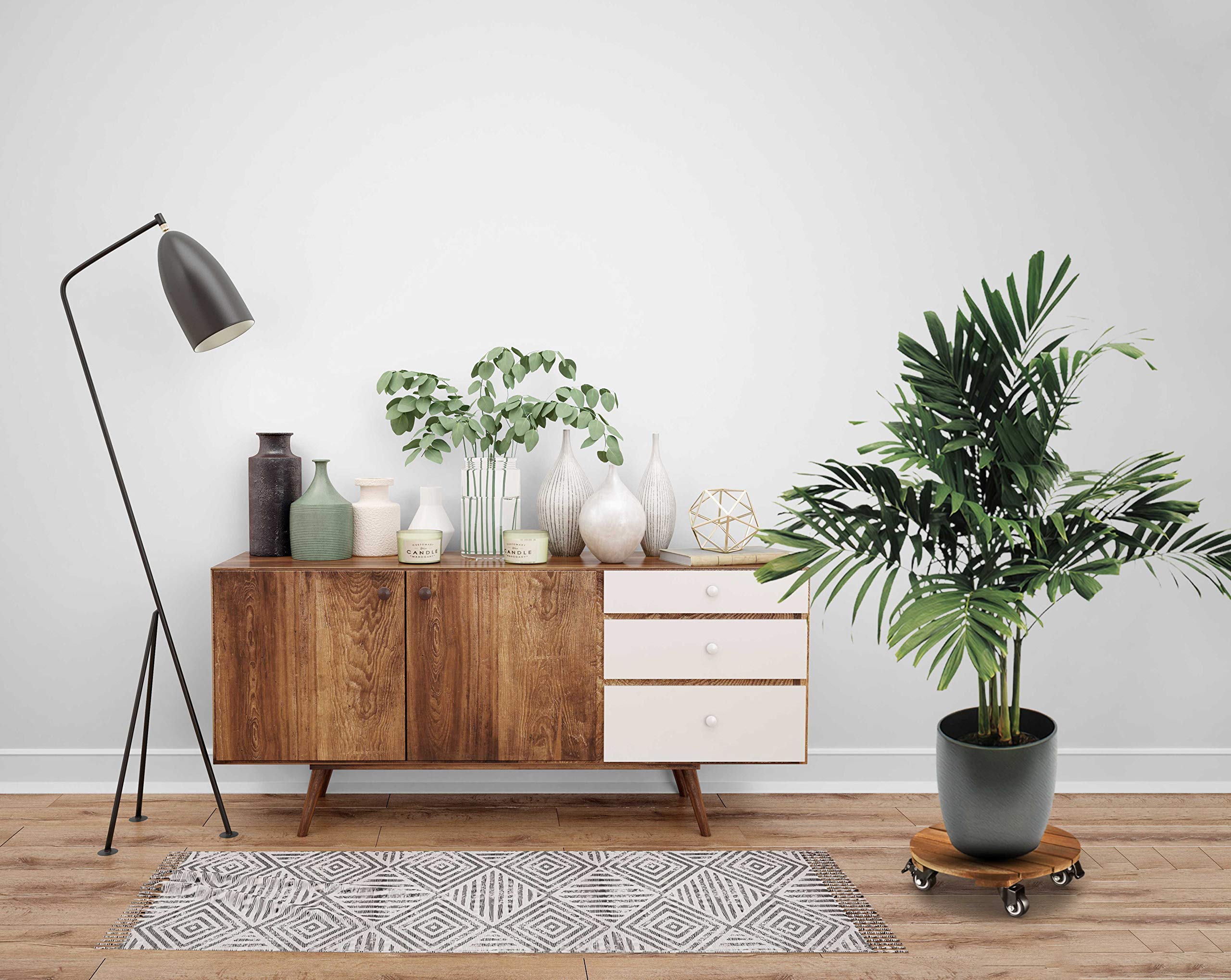 LITADA Acacia Wood Plant Caddy (Set of 2) Plant Dolly Heavy Duty, 12 ...