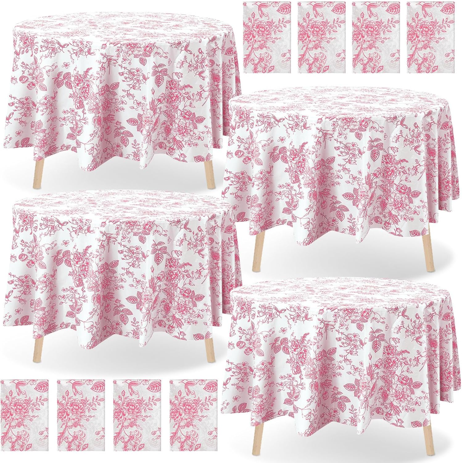 Amazon.com: Ganeen 12 Pcs Pink Floral Plastic Tablecloth Floral Round ...