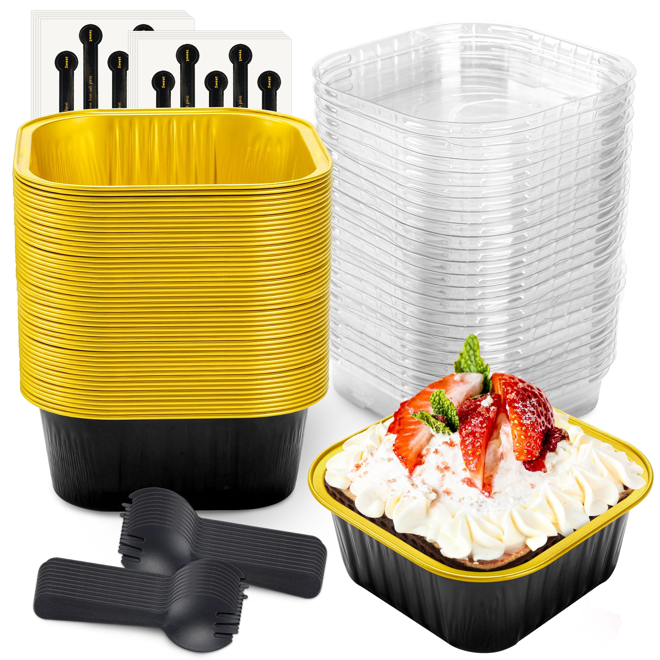Amazon.com: NPLUX 50 Pack Mini Cake Pans with Lids and Spoons Aluminum ...