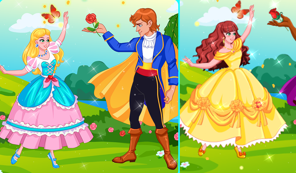 Cartoon Prince And Princess Dancing Cartoon Scene With Young Girl