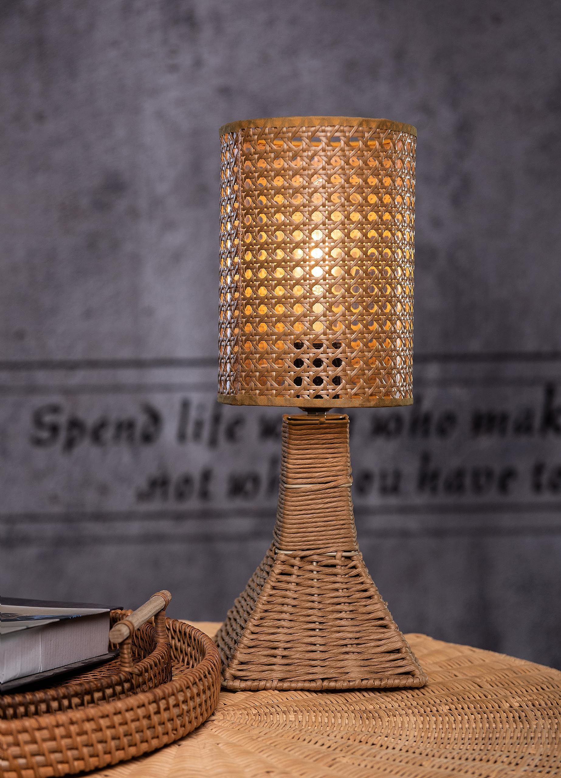 Coastal Small Boho Rattan Table Lamp for Nightstand Bedroom Decor ...