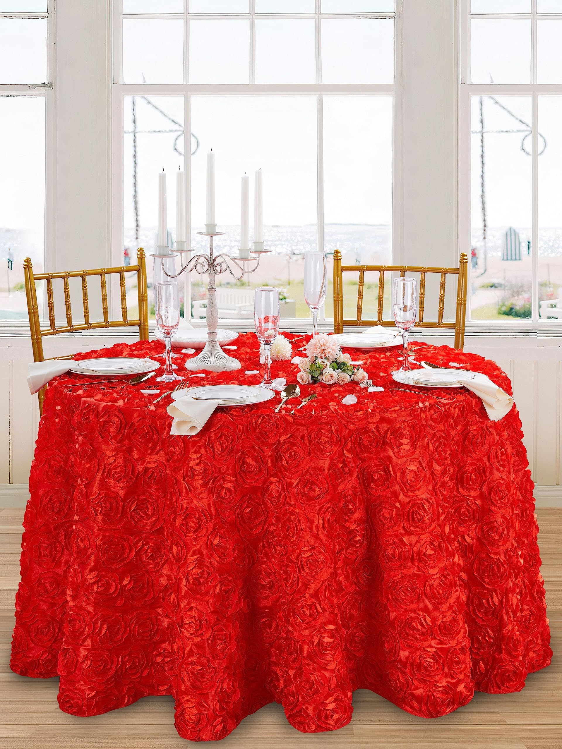 Amazon.com: Tableclothsfactory Rosette/Rose Pattern Round Tablecloths 120" - Red: Home & Kitchen