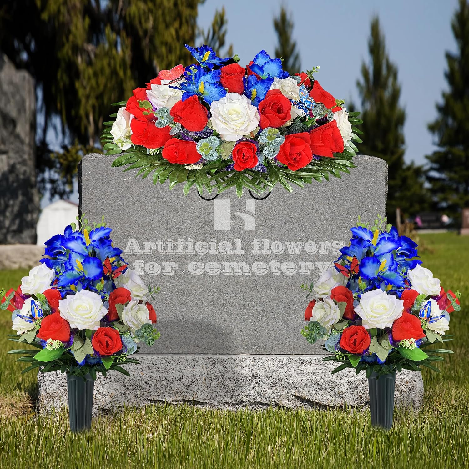 Cemetery Flower for Grave Decoration – Headstone Flower Saddle with ...