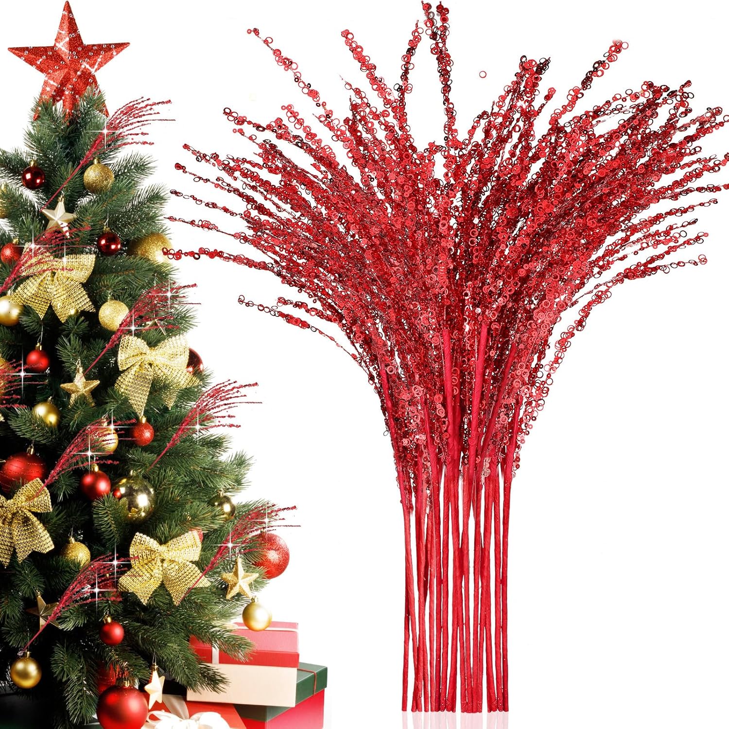 Amazon.com: Hiboom 20 Pcs Glitter Christmas Picks Christmas Tree ...